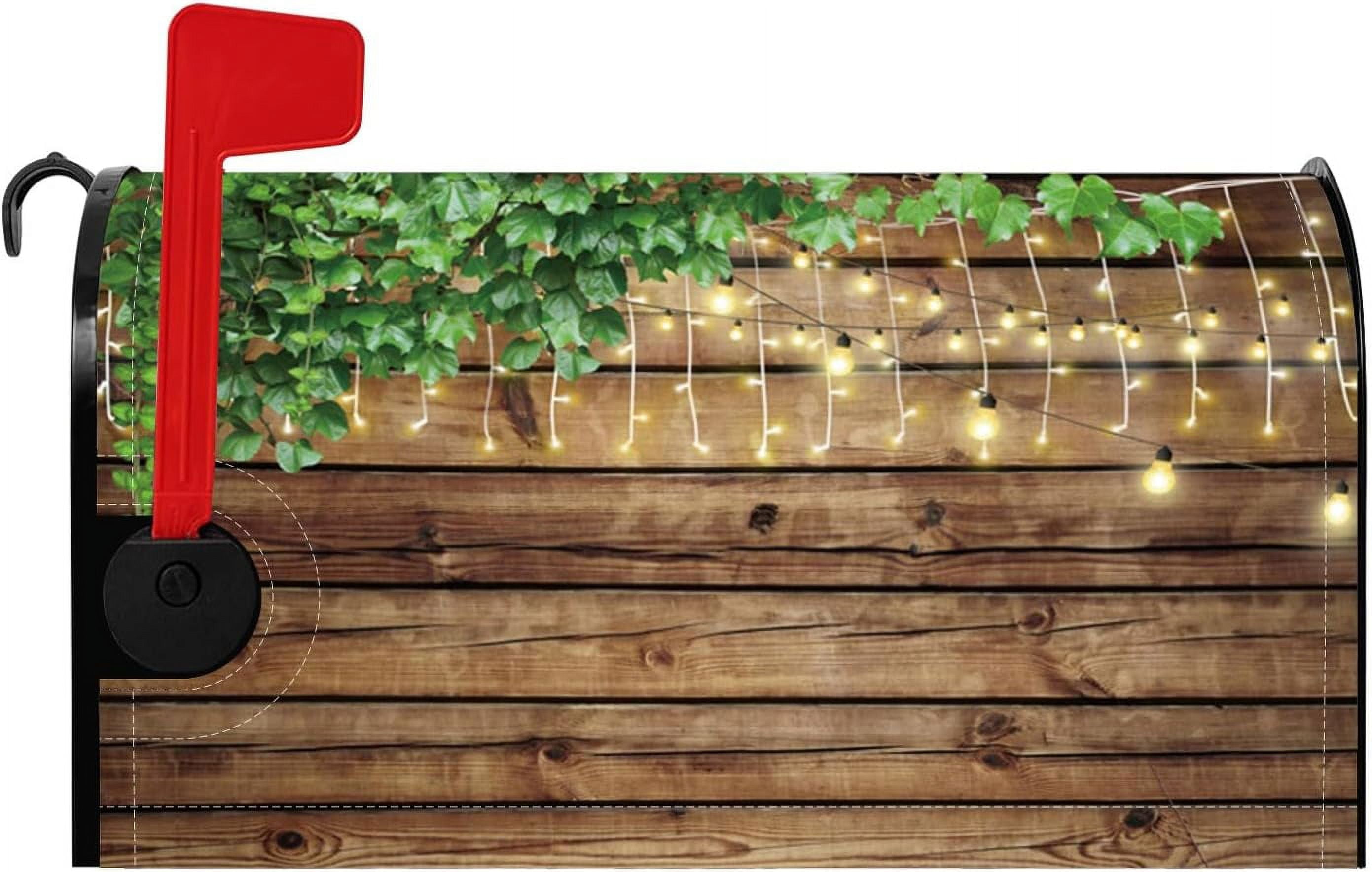 Rustic Wood Board with Plants Mailbox Cover Magnetic Green Vine Fairy ...