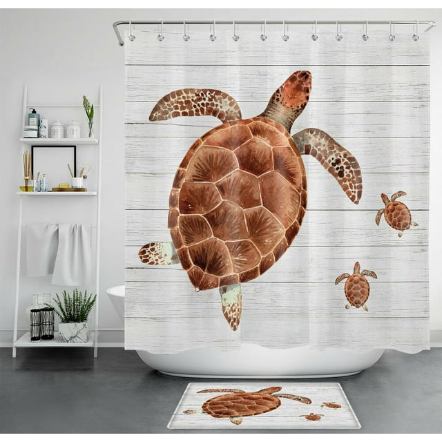 Rustic Wood Board Sea Turtle Bathroom Set Dive Into Marine Life With