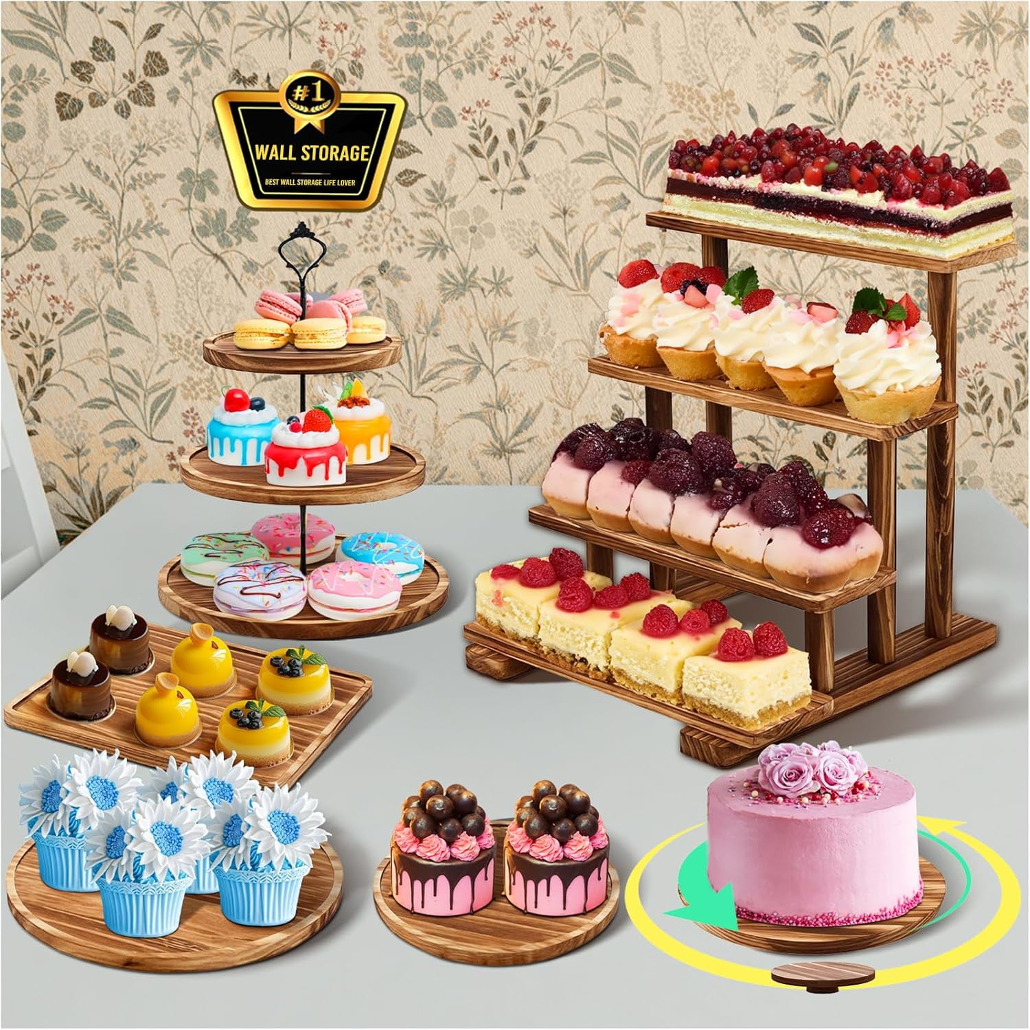 Rustic Wood Cake Stands, 6 Pcs Dessert Table Set, 3 Tier Cupcake ...