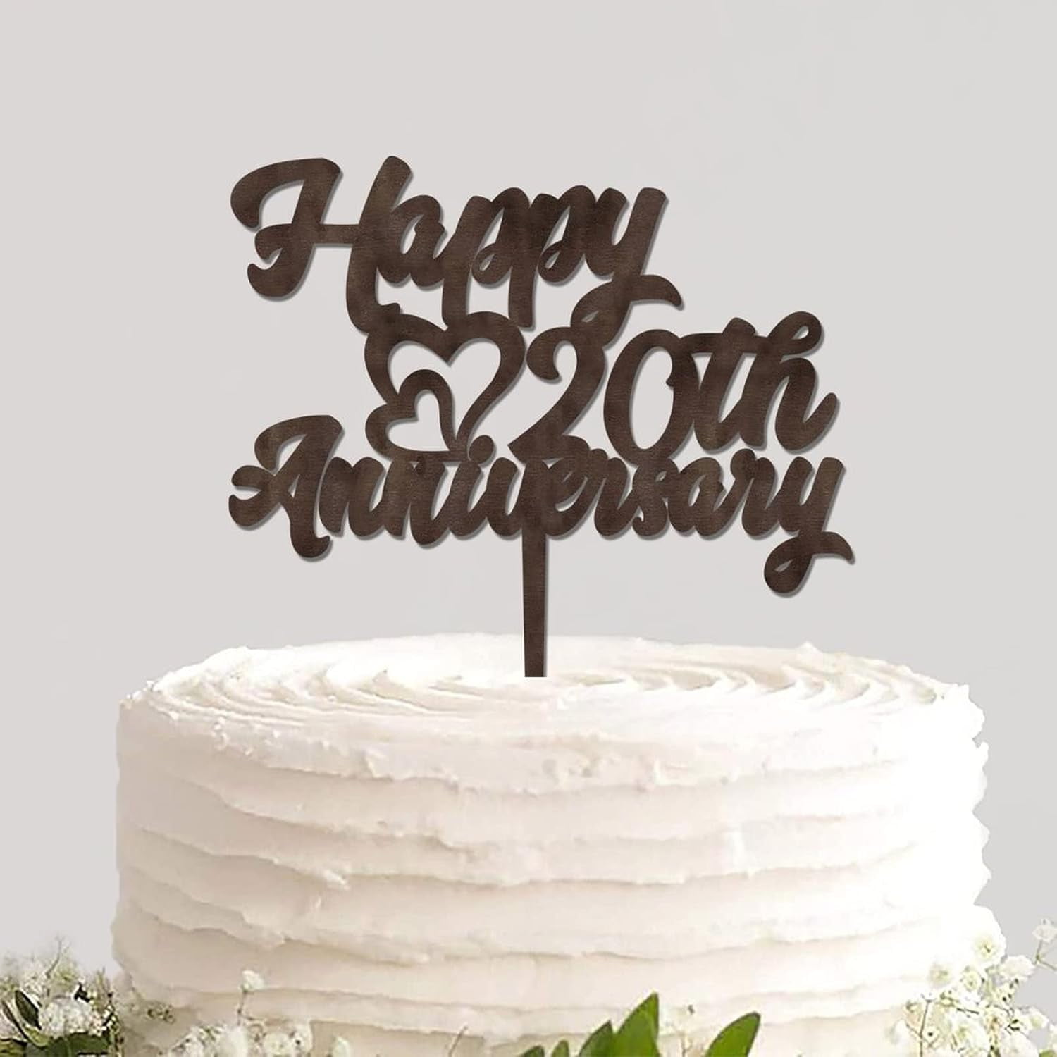 Rustic Wood Cake Topper Custom Colors Happy 20th Anniversary Reusable ...