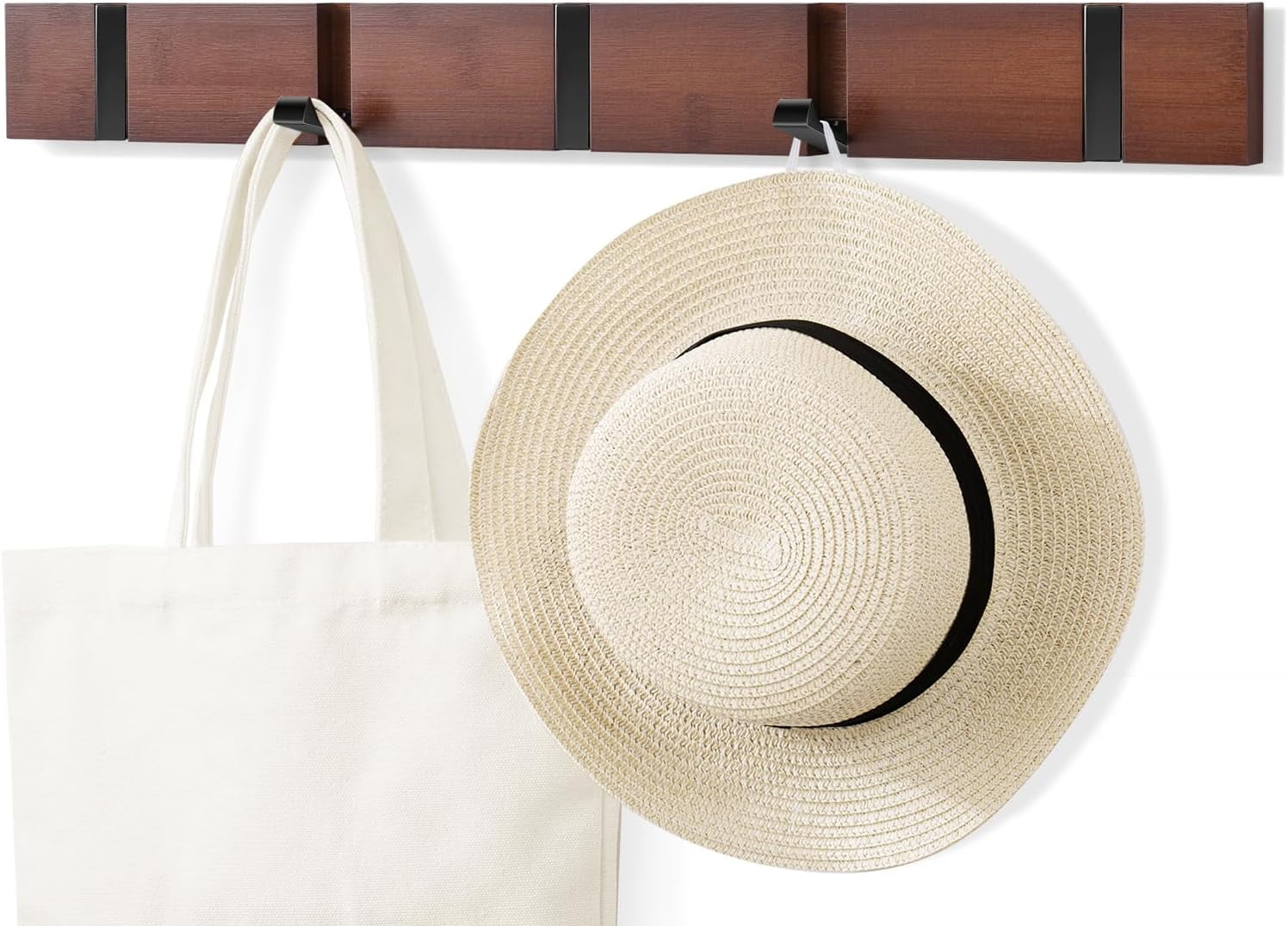 Rustic Wood Coat Hook Racks - Farmhouse Wall Mount with 5 Hooks for ...