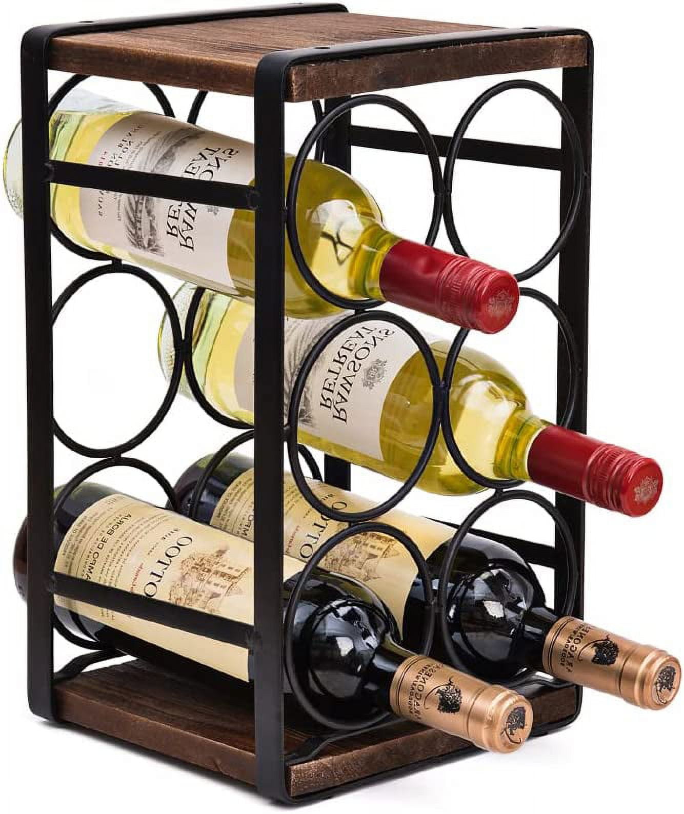 Rustic Wood Countertop Wine Rack 6 Bottles No Need Assembly Brown ...