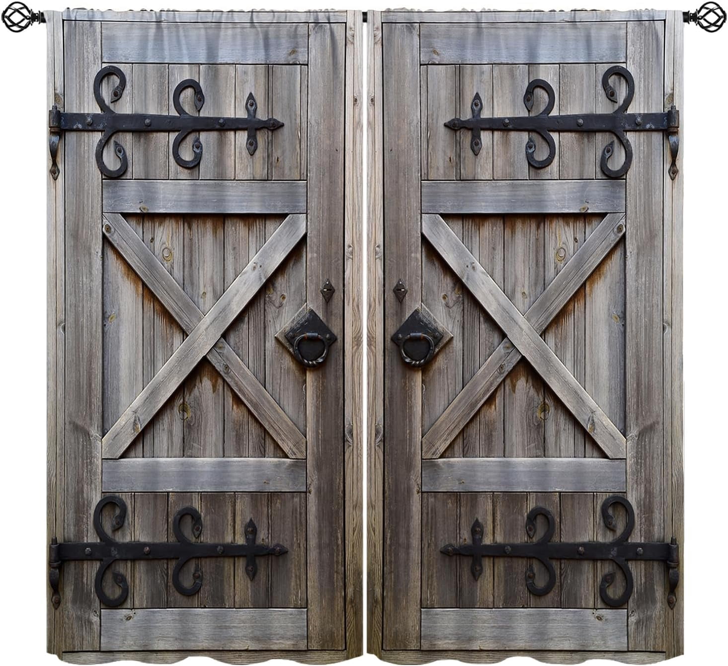 Rustic Wood Curtains, Vintage Grey Wooden Barn Door Farmhouse Blackout ...