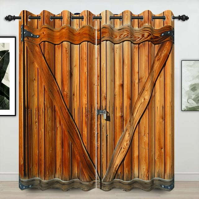 Rustic Wood Door Window Curtains Wild West Wooden Barn Plank Timber ...