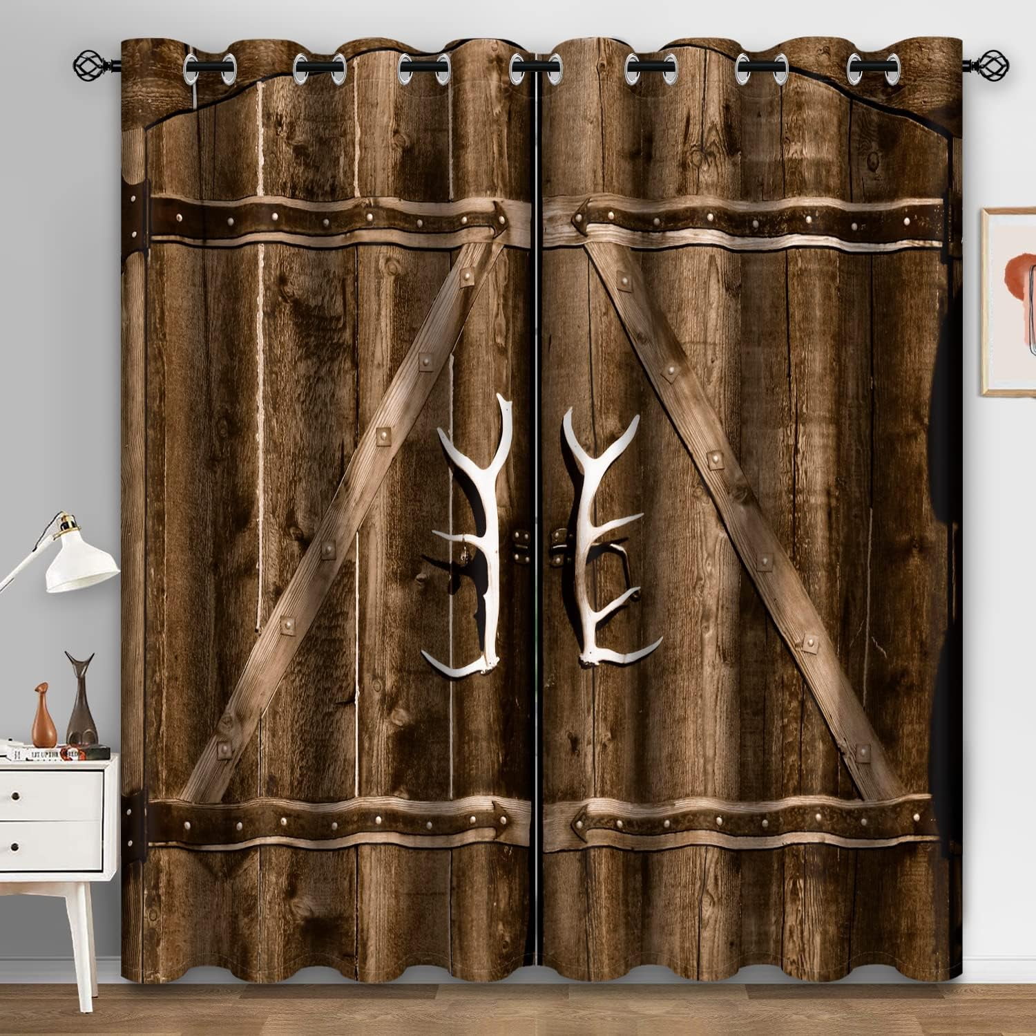 Rustic Wood Door Window Curtains Wild West Wooden Barn Plank Timber Countryside Farmhouse rative ...