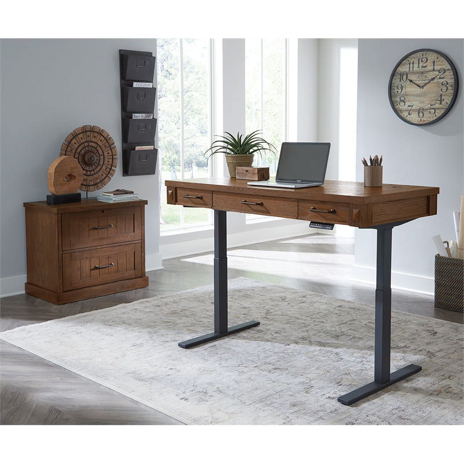 Rustic Wood Electronic Sit/Stand Desk Writing Table Office Storage ...