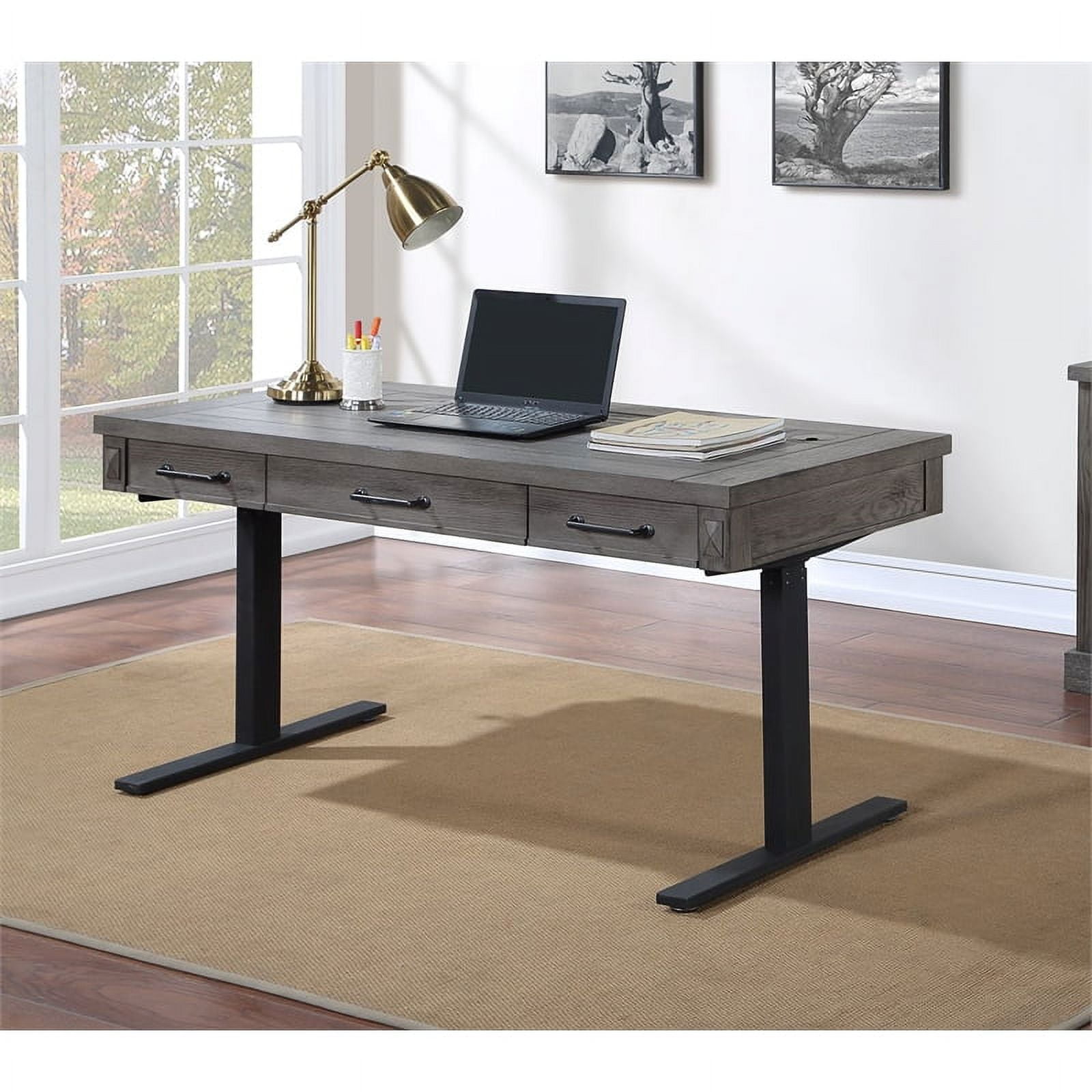 Avondale Rustic Wood Sit/Stand Desk, Home Office Workstation with ...