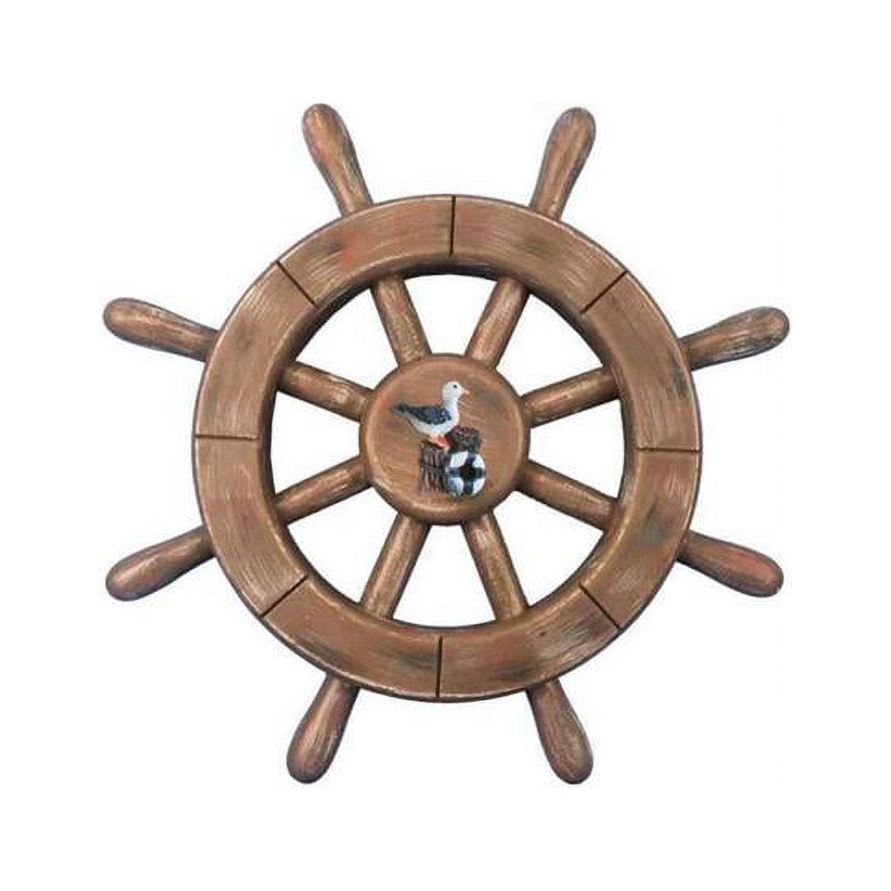 Rustic Wood Finish Decorative Ship Wheel with Seagull- 12 in. - Walmart.com