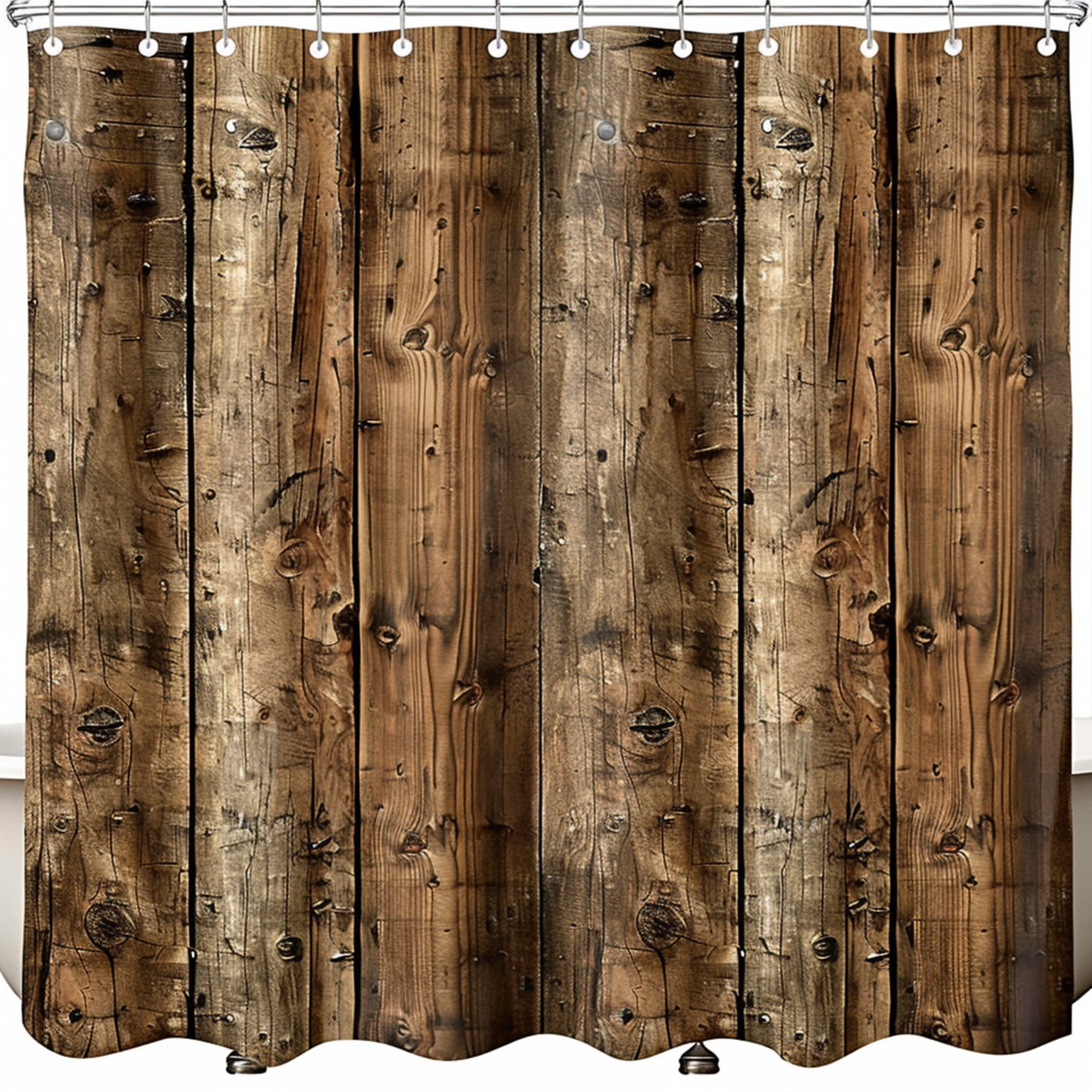 Rustic Wood Finish Shower Curtain Detailed & Realistic Brown Bathroom ...