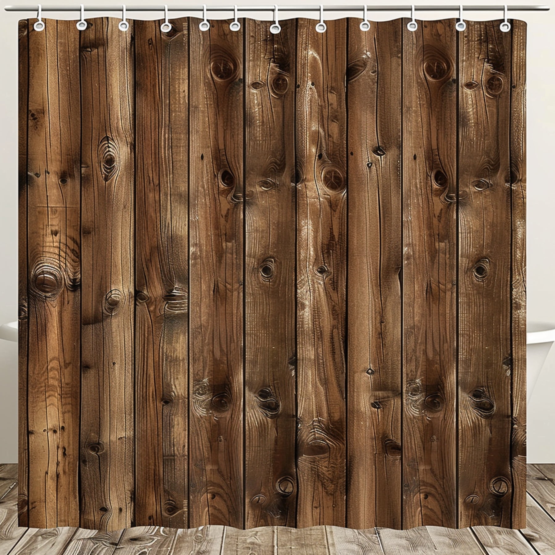 Rustic Wood Finish Shower Curtain Detailed & Realistic Design in Middle ...