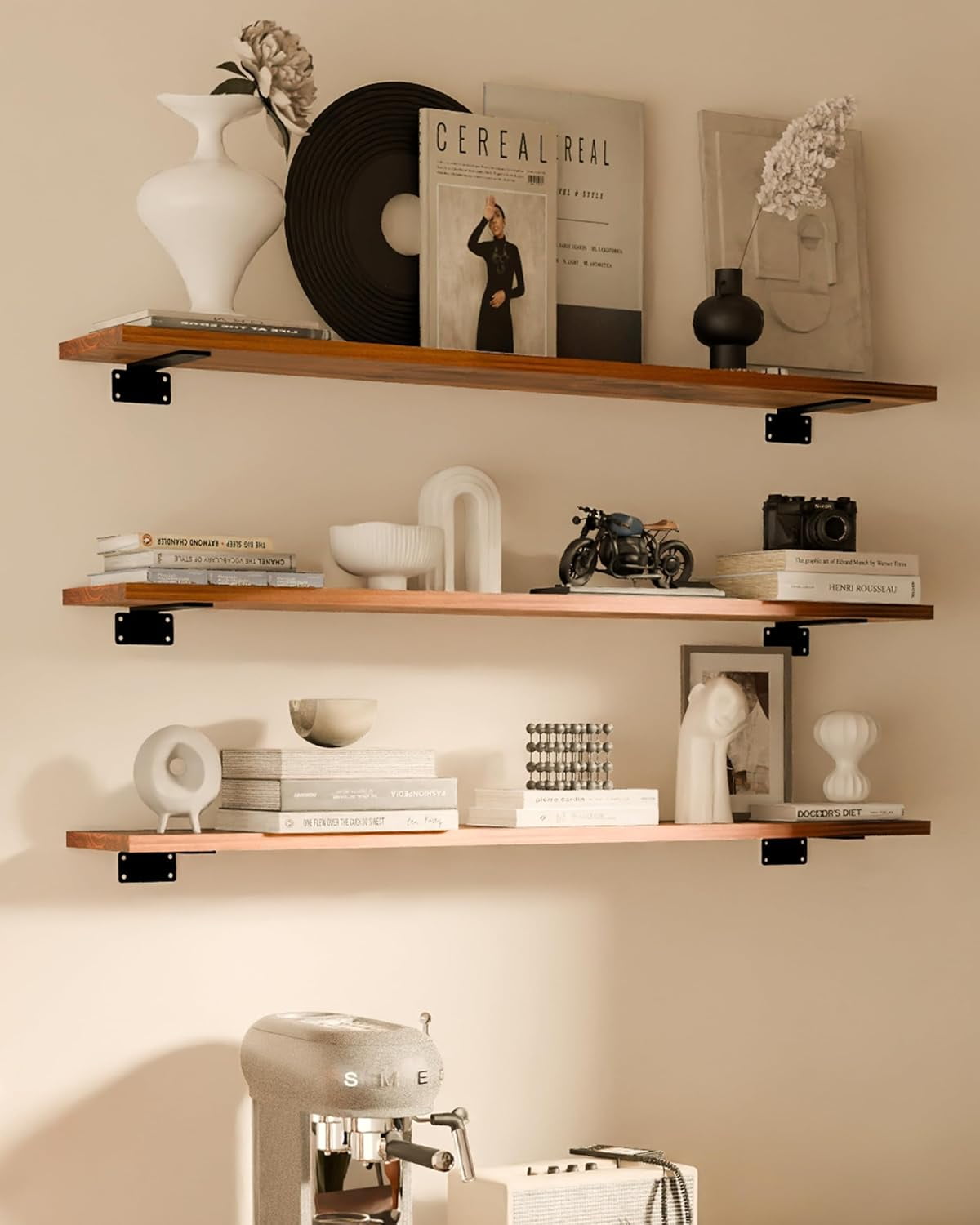 Rustic Wood Floating Shelves Set of 3, 48Inches Wood Rustic Farmhouse ...