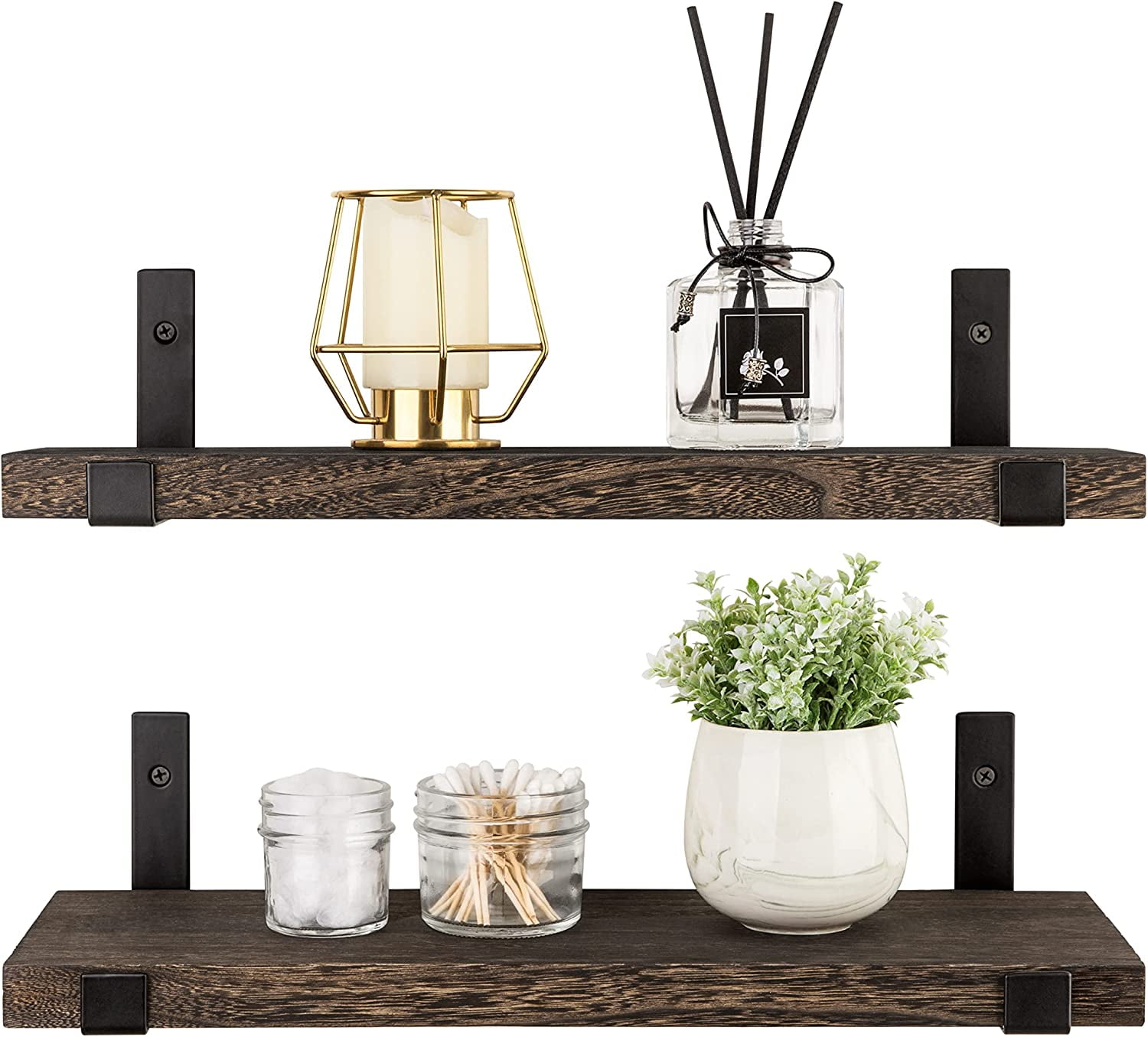 Rustic Wood Floating Shelves Wall Mounted Shelving Set of 2 Decorative ...