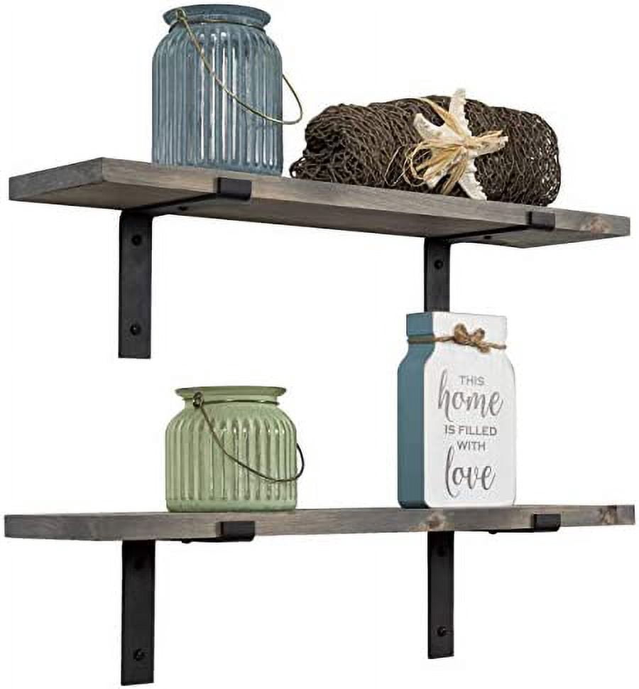 Rustic Wood Floating Shelves Wall Mounted Storage Shelf With L Brackets ...