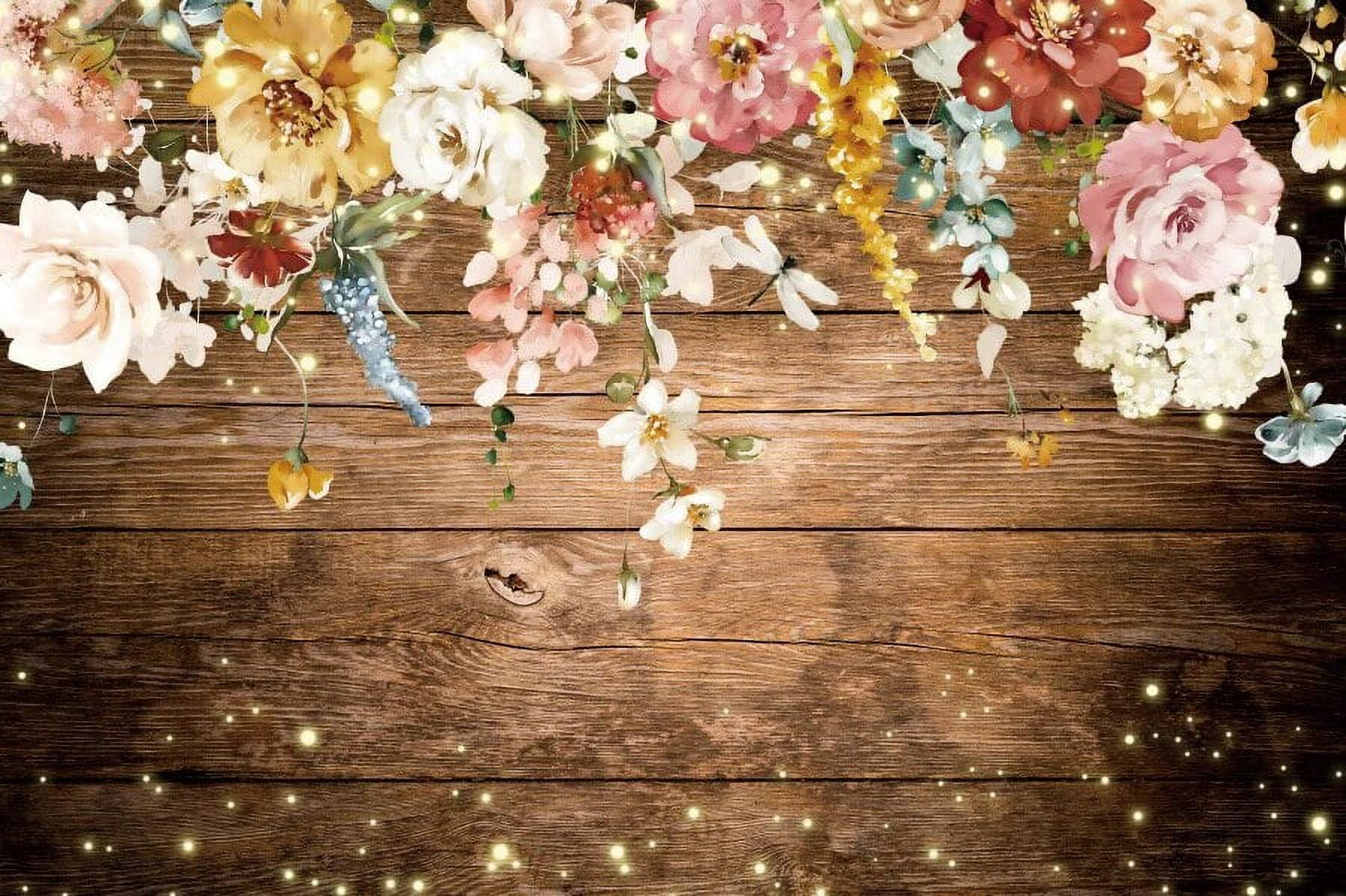 Rustic Wood Floral Backdrop Wooden Board Floor Bridal Shower Baby ...