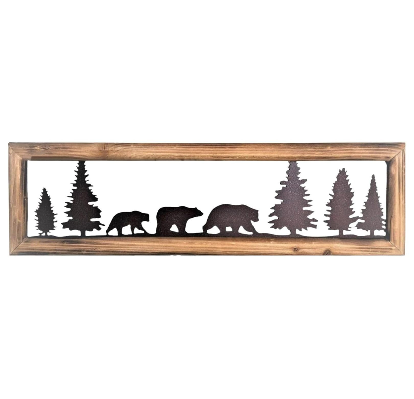 Rustic Wood Frame Bear Wall Art – 34" Long Woodland Bear Metal Art for ...