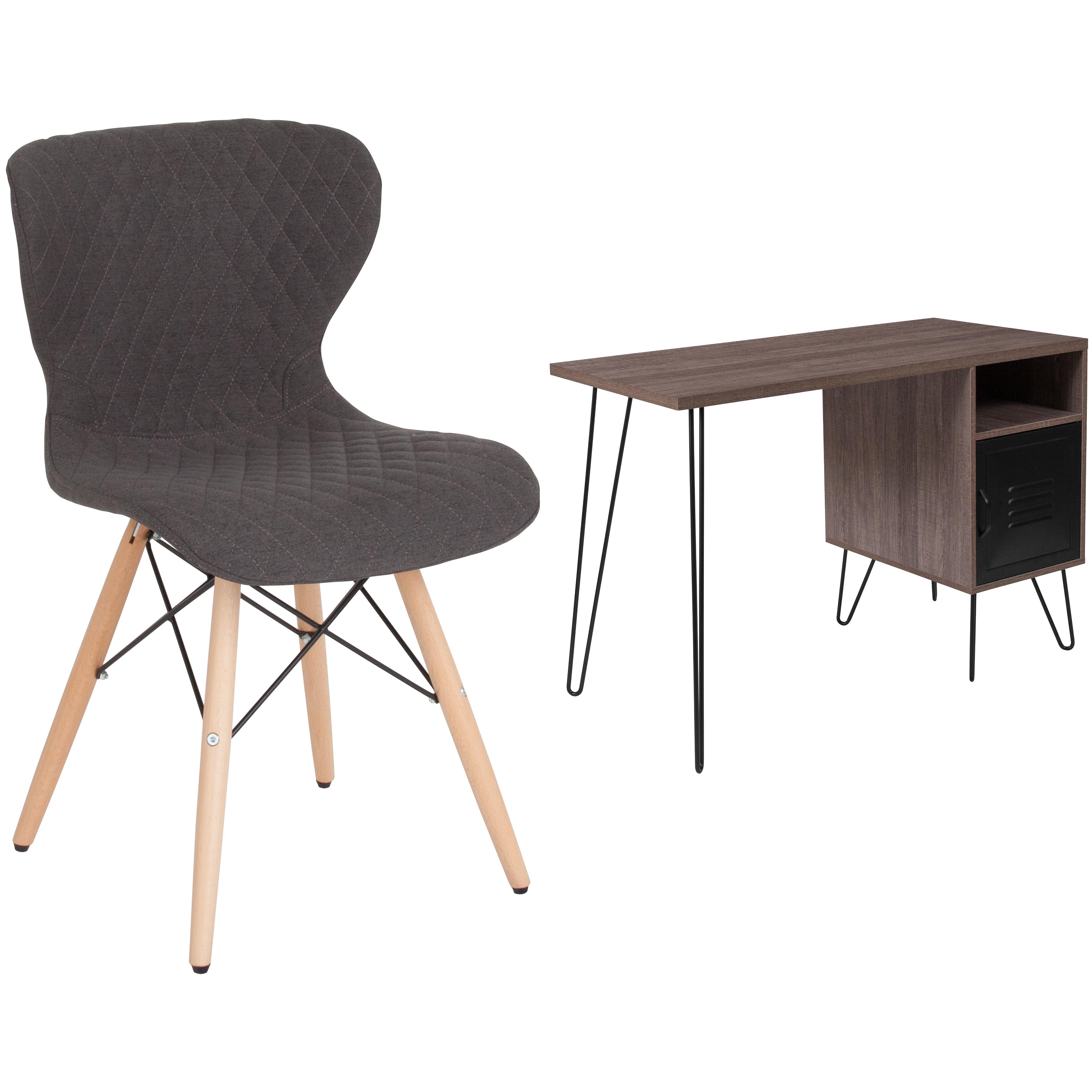 Rustic Wood Grain Finish Computer Desk with Dark Gray Upholstered ...