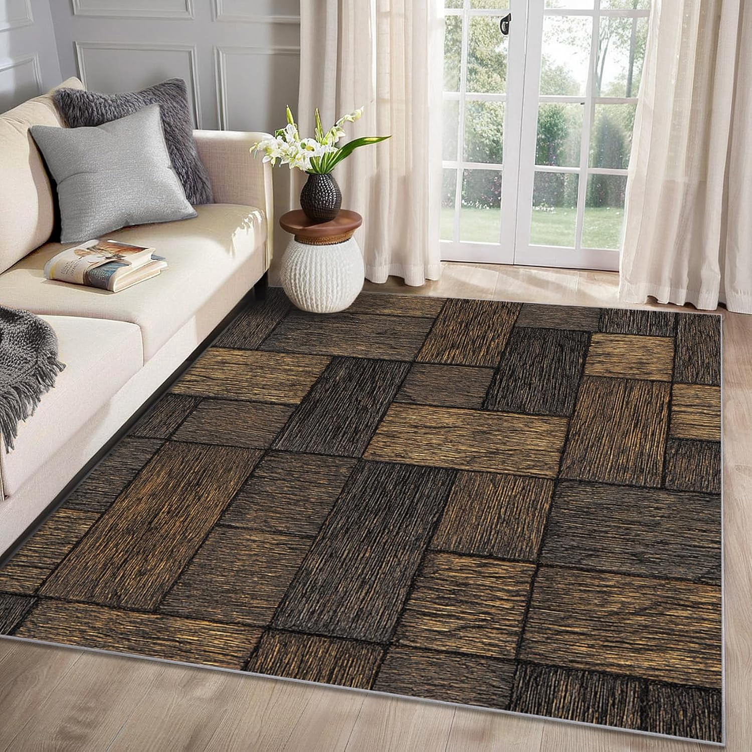 Rustic Wood Grain Rug, Wood Plank Area Rug, Wooden Board Rugs for ...