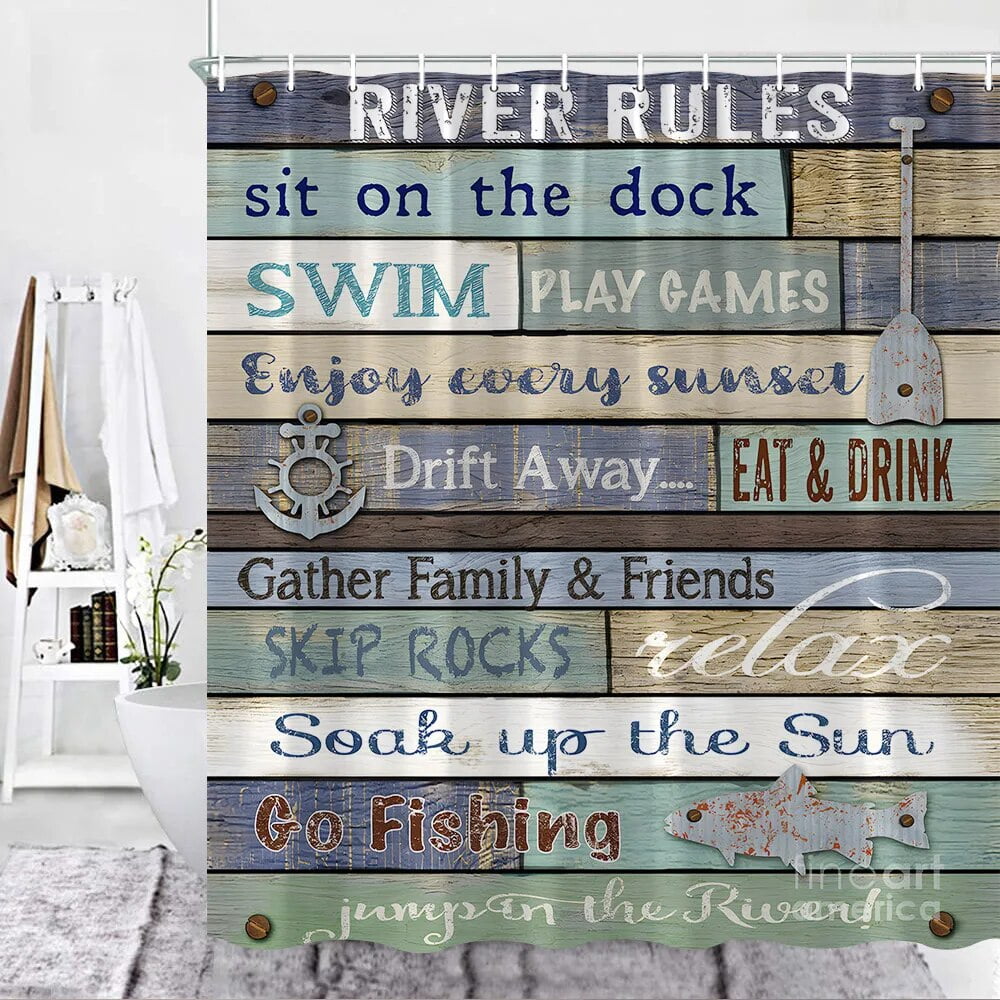 Rustic Wood Grain Shower Curtains Hook Inspirational Quotes Toilet