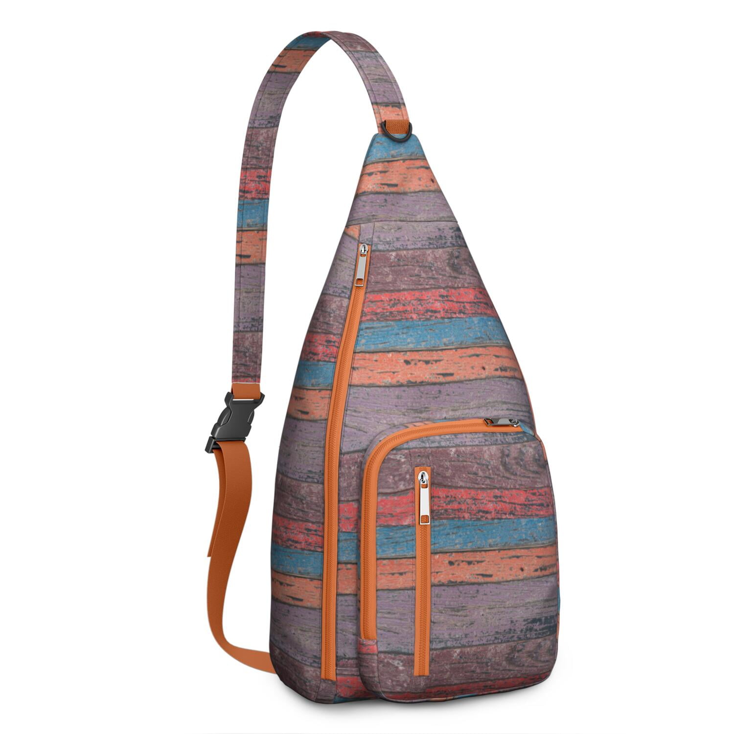Rustic Wood Grain Sling Backpack - Weathered Hardwood Texture Crossbody ...