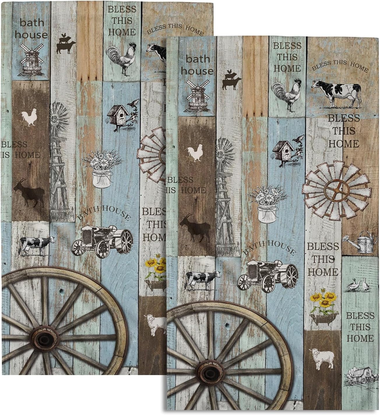 Rustic Wood Hand Towels Teal Green Brown Bathroom Towel Face Guest ...