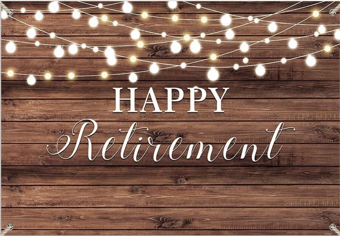 Rustic Wood Happy Retirement Backdrop Lights Photography Background ...