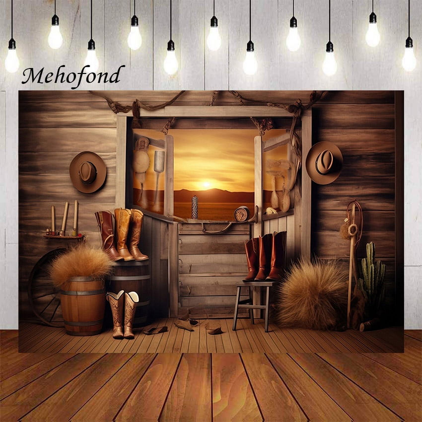 Rustic Wood House Barn Wild West Cactus Kids Birthday Party Portrait r ...
