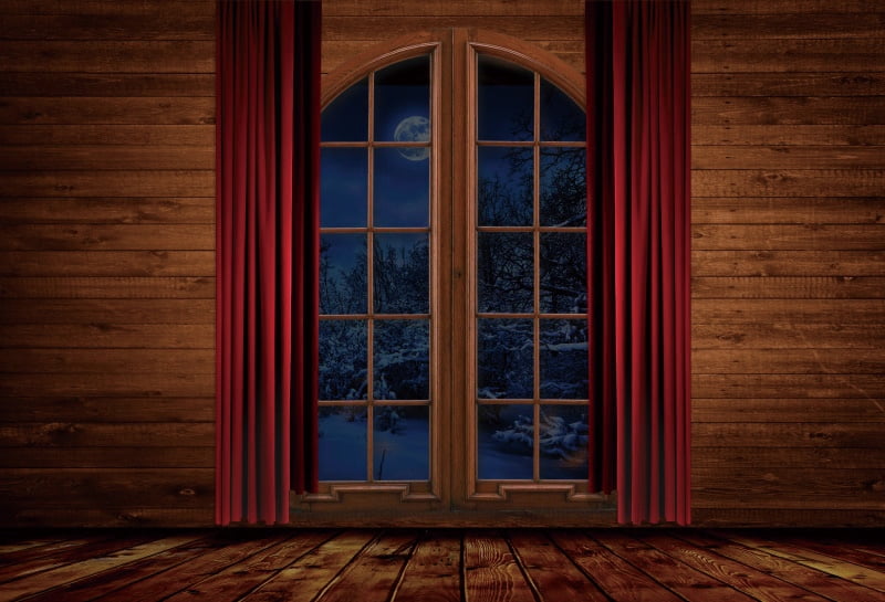 Rustic Wood House Interior Background Night Moon Snow Kids Newborn ...