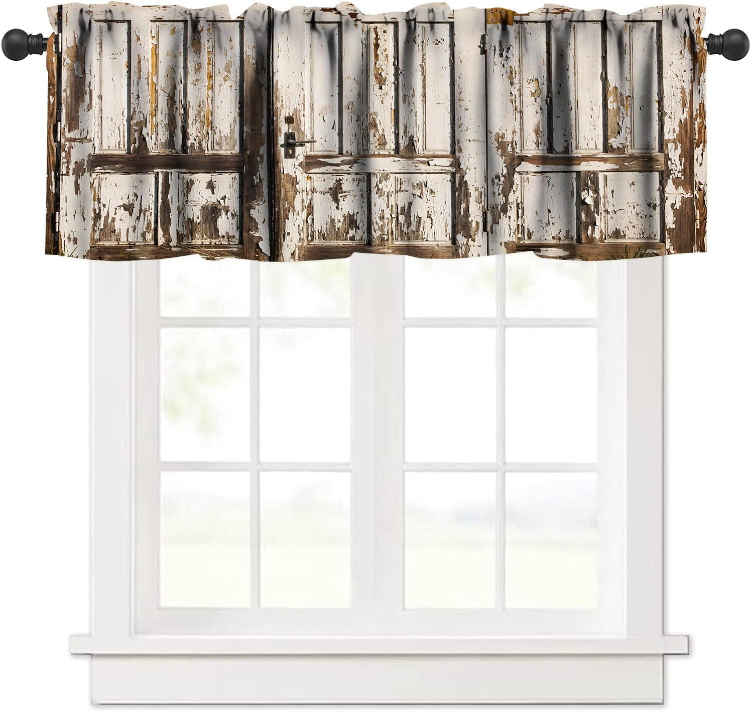 Rustic Wood Kitchen Valances Window Curtain,Brown Wooden Blue Wood ...