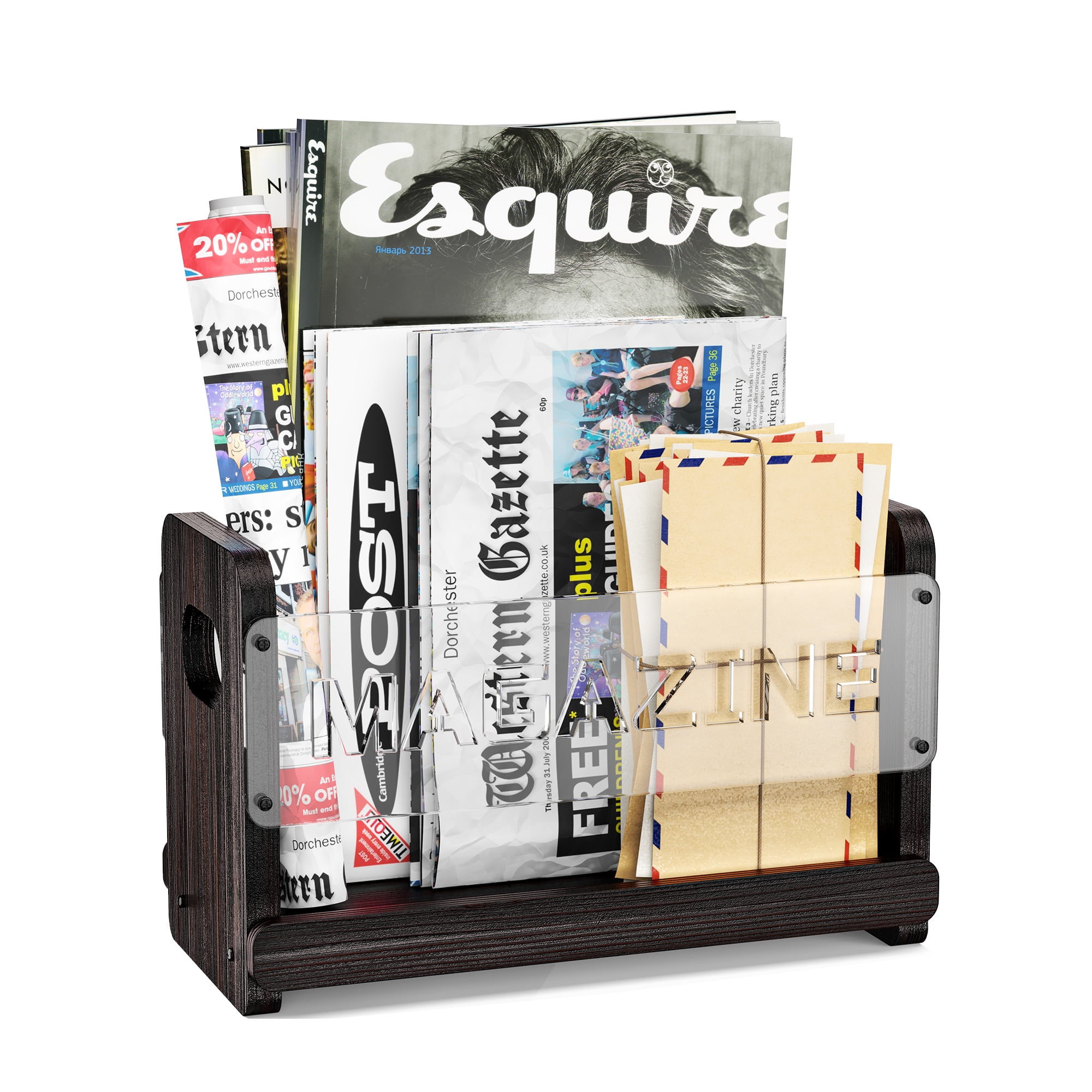 Rustic Wood Magazine Holder, Decorative Magazine Rack Floor, File ...