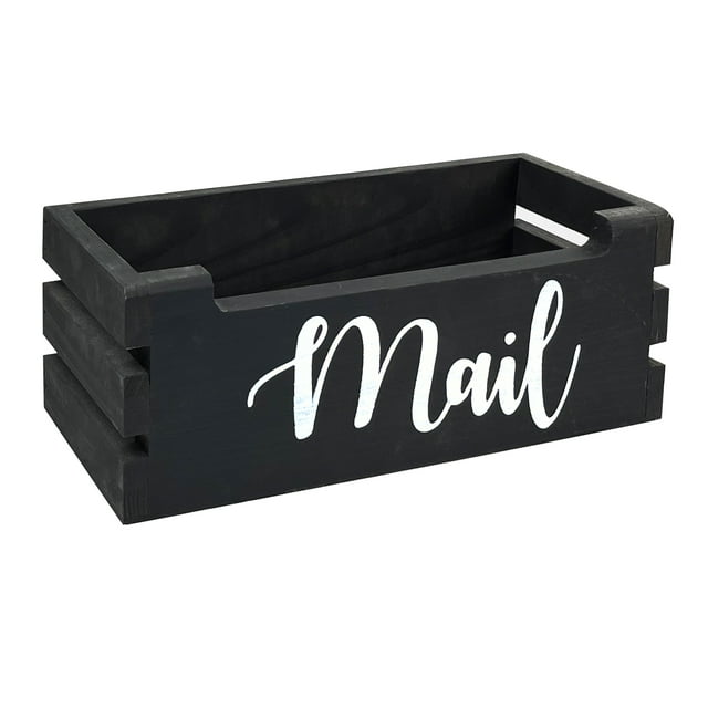 Rustic Wood Mail Organizer, Desktop Storage Box with Script Design ...
