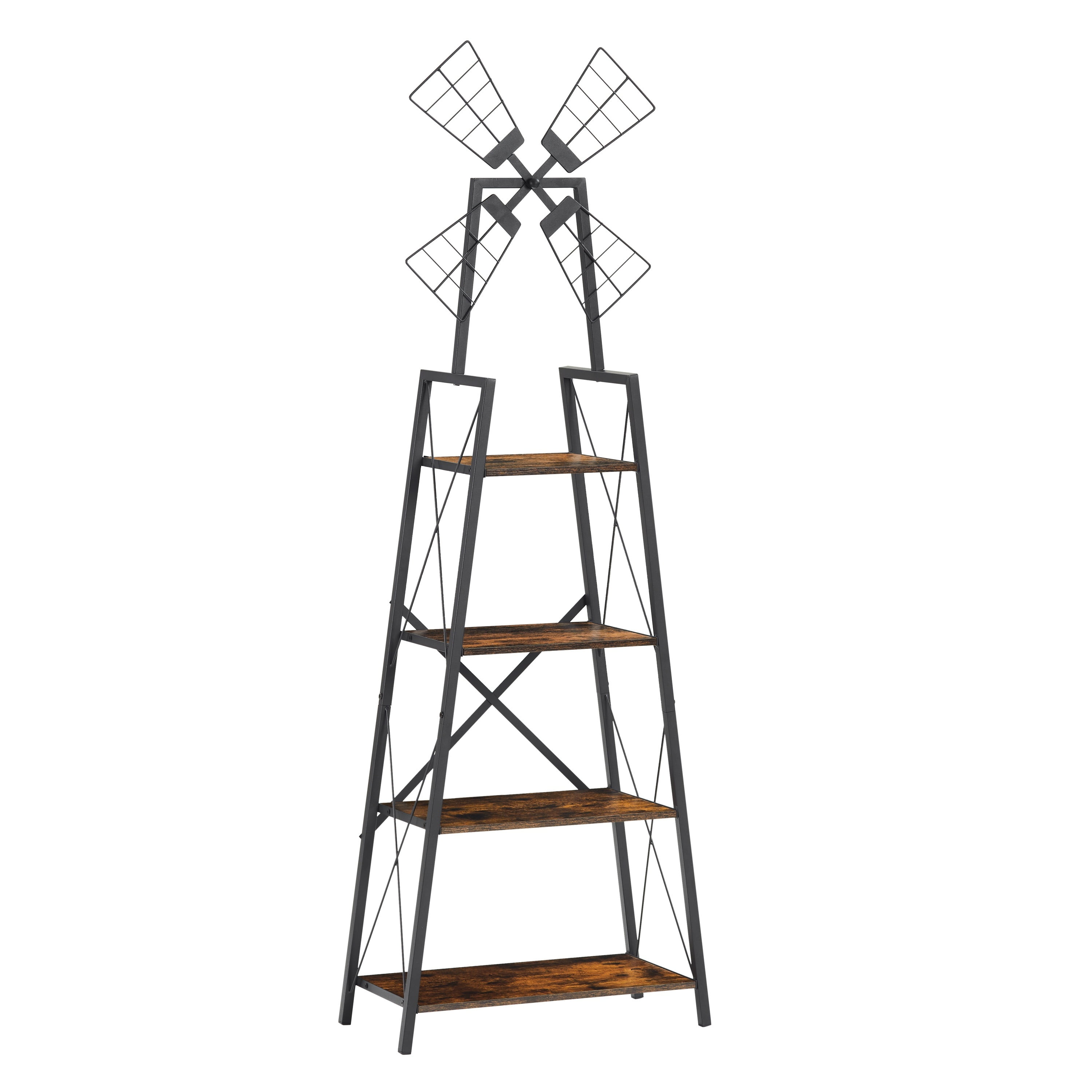 Rustic Wood & Metal Multi-Tier Display Shelf with Windmill Design - 3 ...