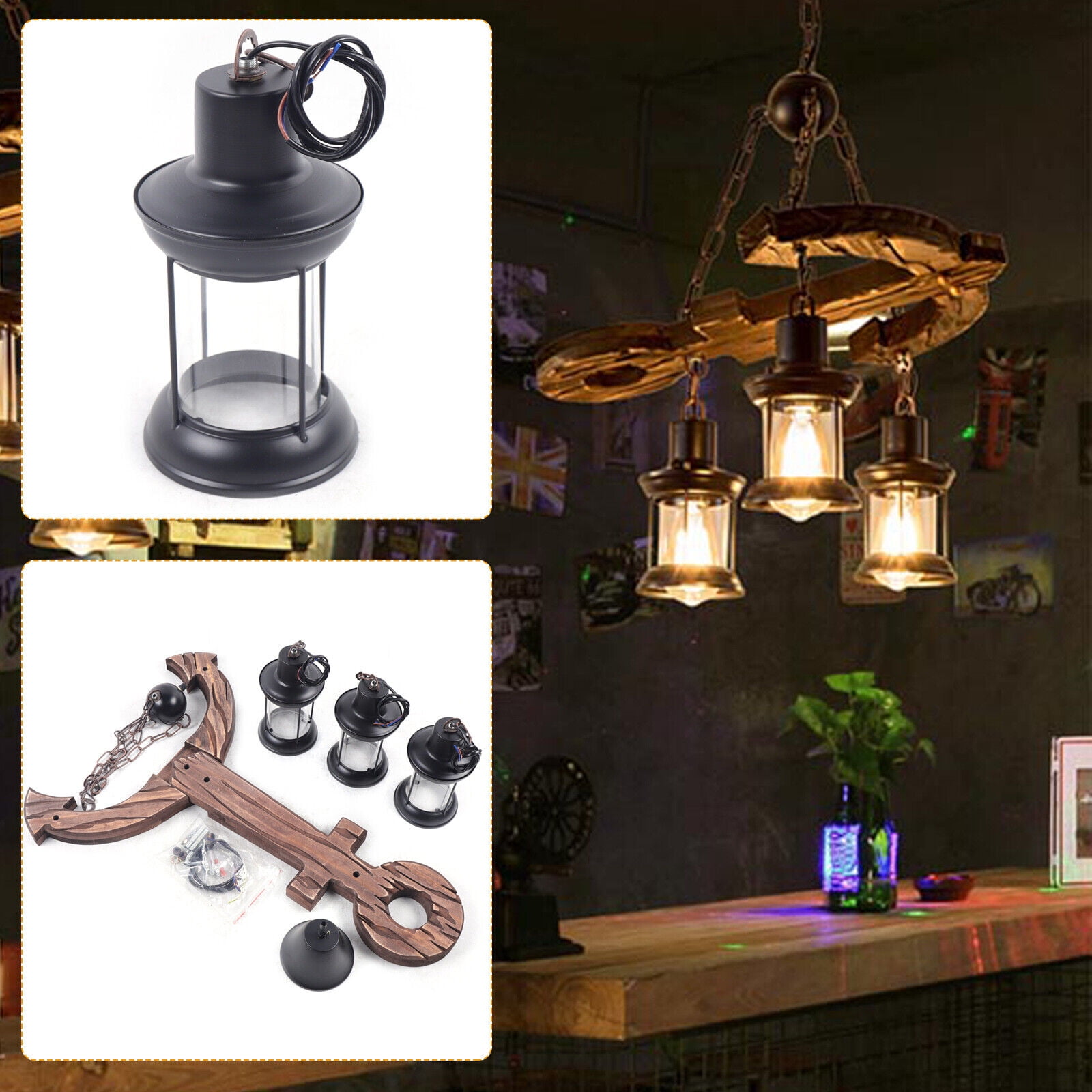 Rustic Wood Nautical Beacon Ceiling Pendant Lamp Industrial Steampunk ...