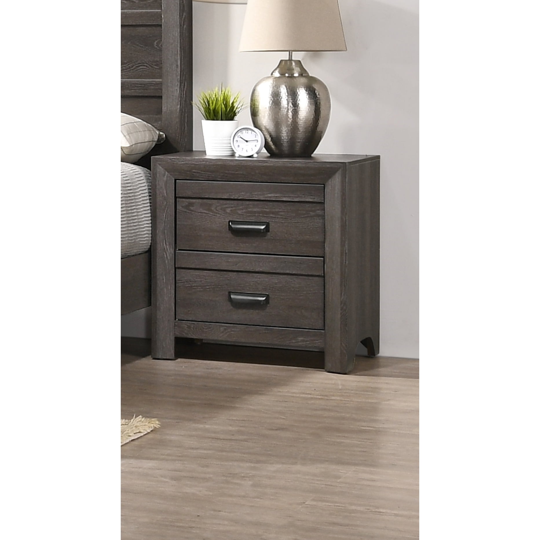 Rustic Wood Nightstand With 2 Drawers - Bedroom Furniture Brown Metal ...