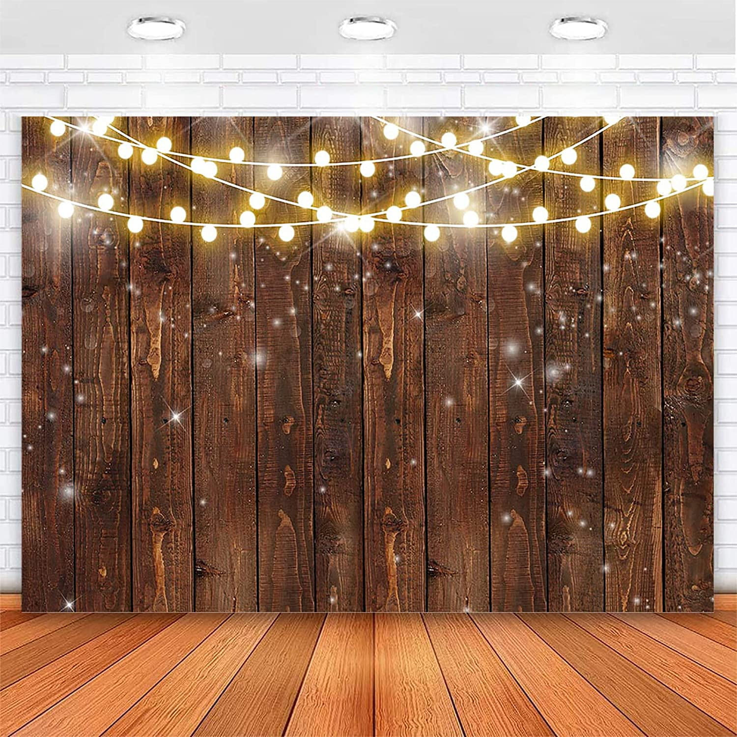 Rustic Wood Photography Backdrop Glitter Lights Vintage Wooden ...