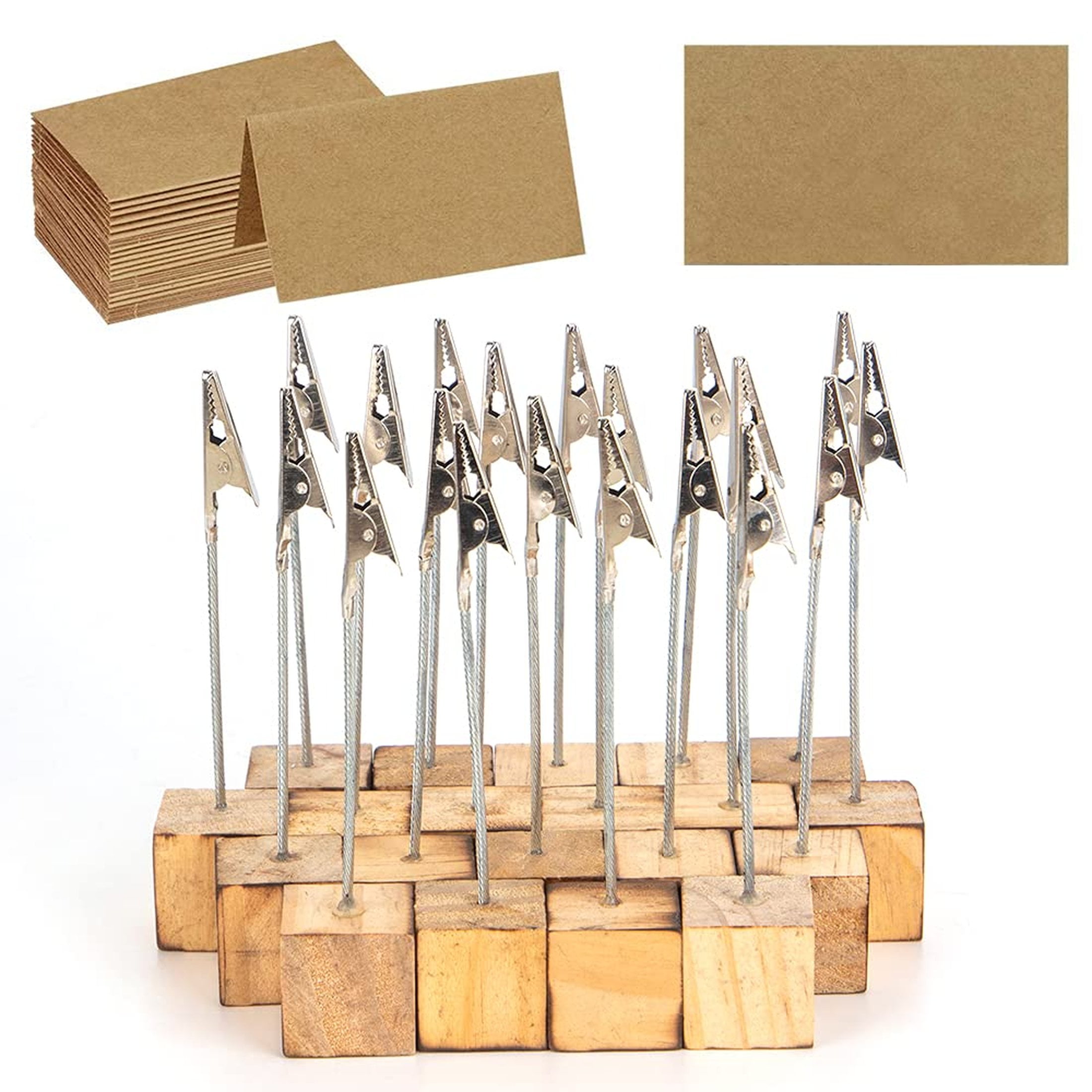 Rustic Wood Place Card Holders Set with Memo Clips and Kraft Cards ...