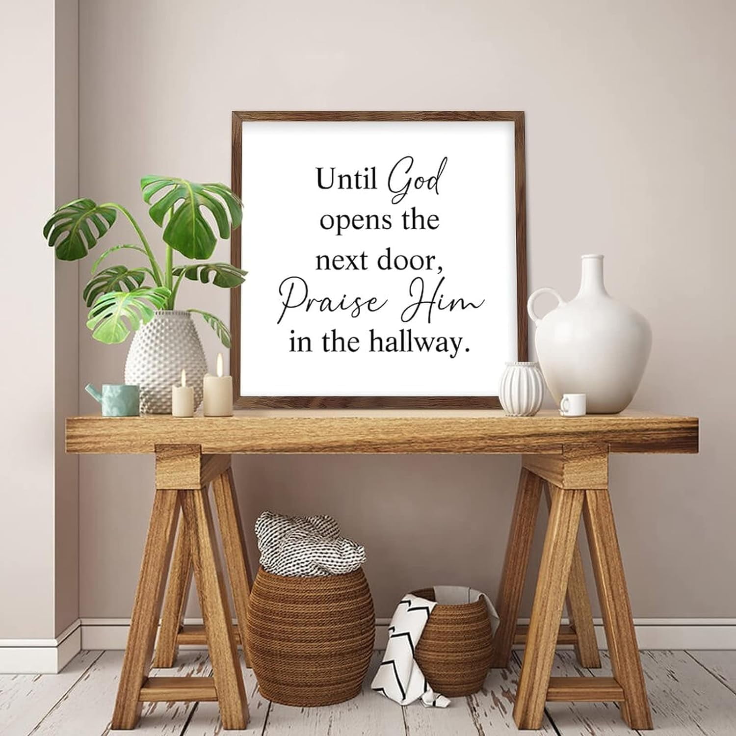 Rustic Wood Plaque Sign Until God Opens The Next Door Praise Him In The ...