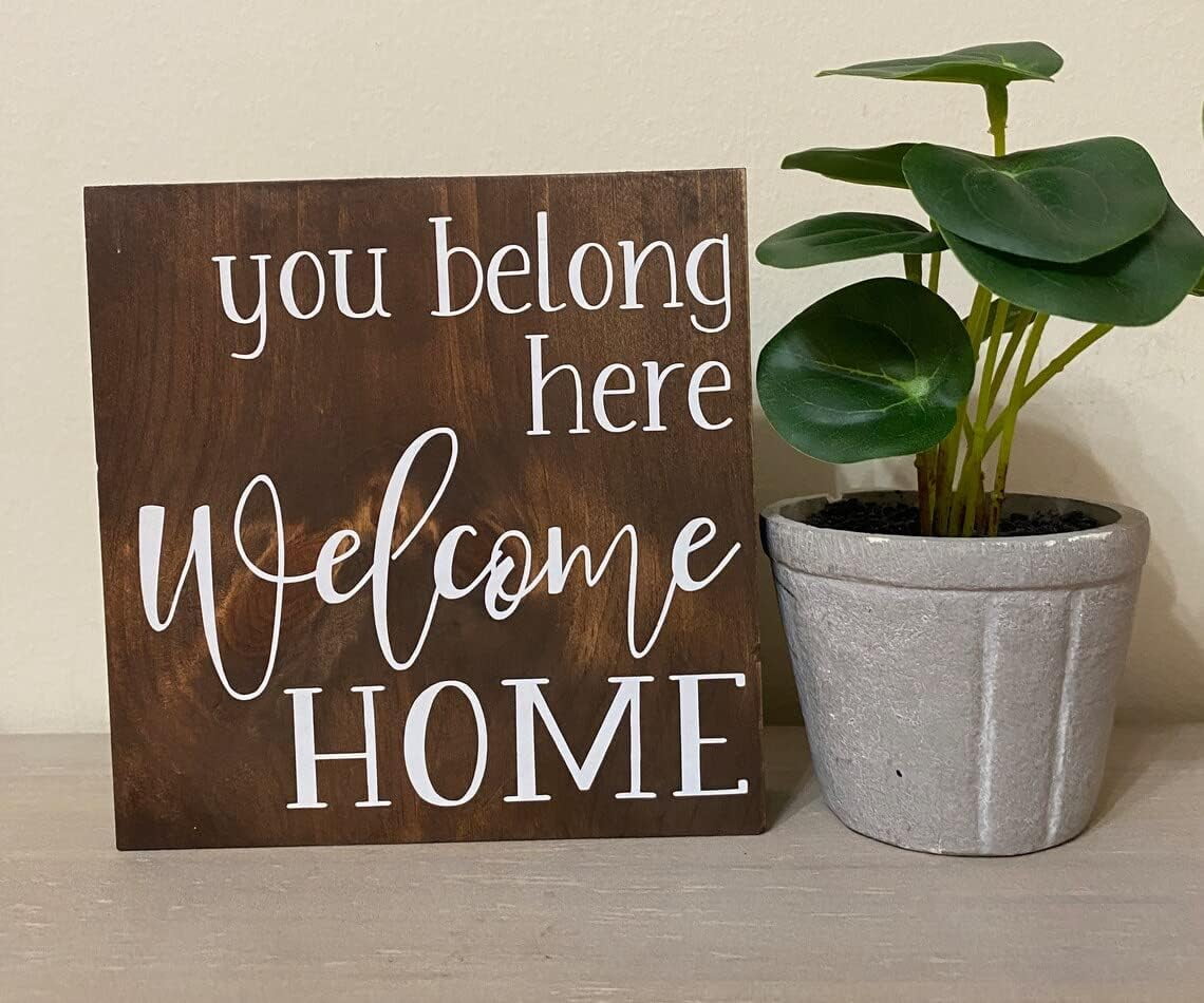 Rustic Wood Plaque Sign You Belong Here Welcome HomeWood Sign with Rope ...
