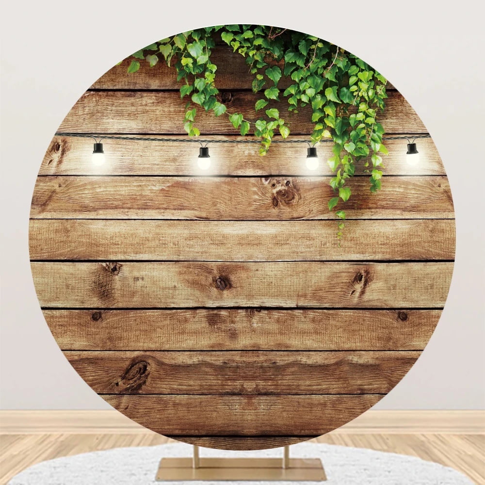 Rustic Wood Round Backdrop Cover Brown Wooden Board Wedding Baby Shower ...