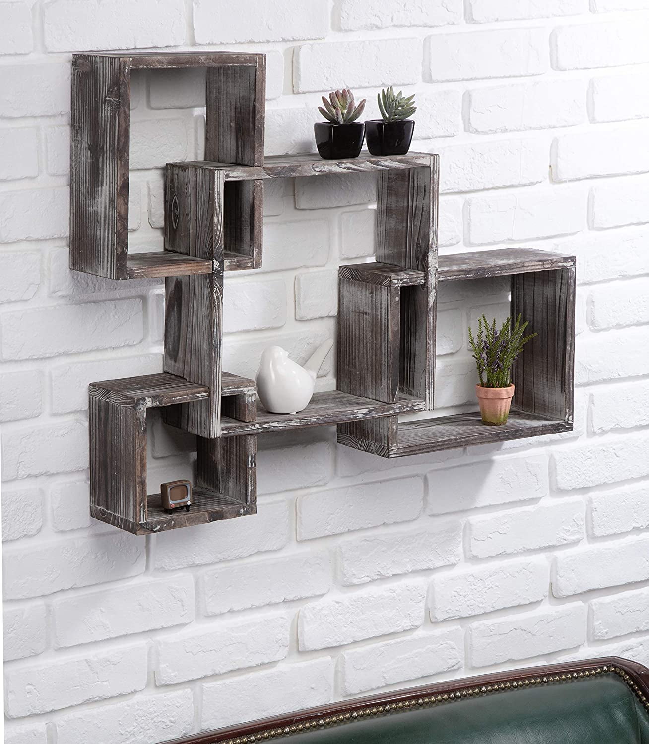 Rustic Wood Shelves -Floating Intersecting Wall Shelves with 4 Cubes ...