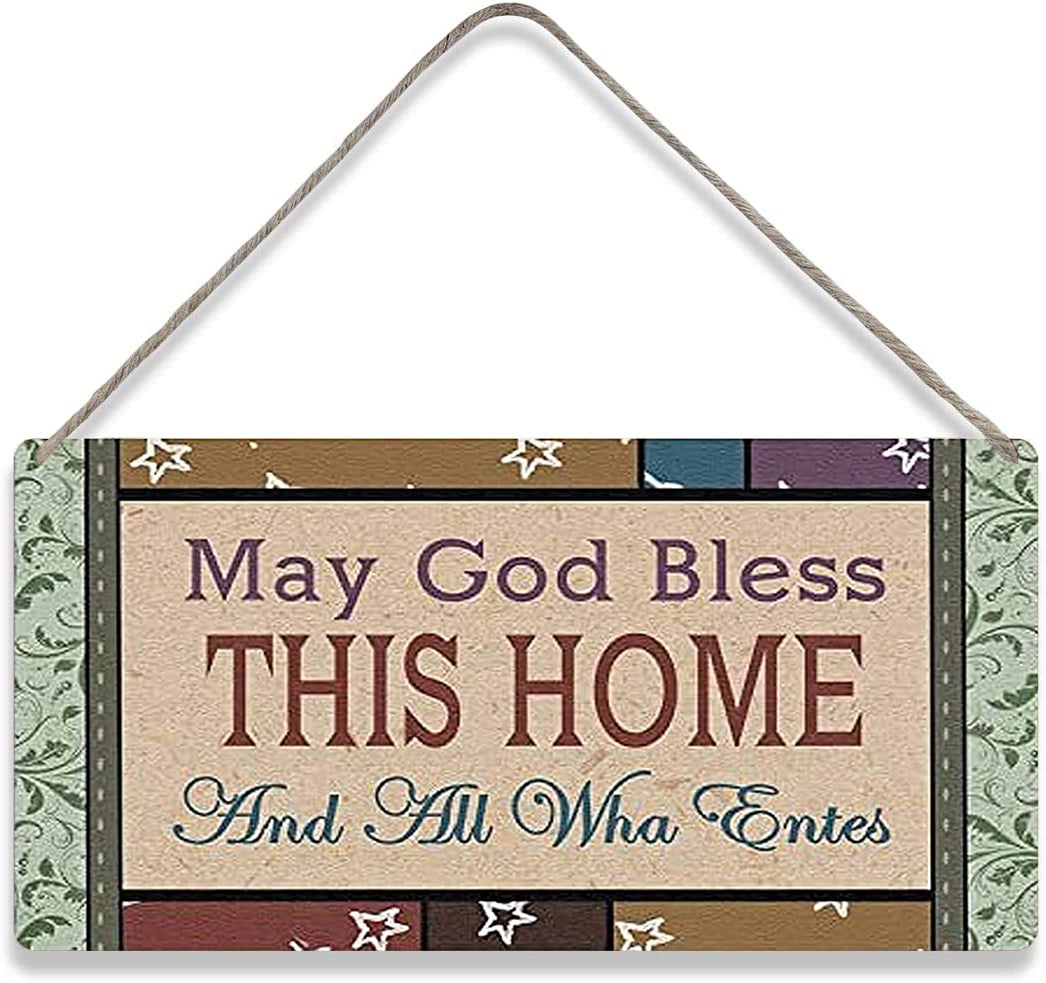 Rustic Wood Sign Hanging Wall Decor May God Bless This Home Hanging ...