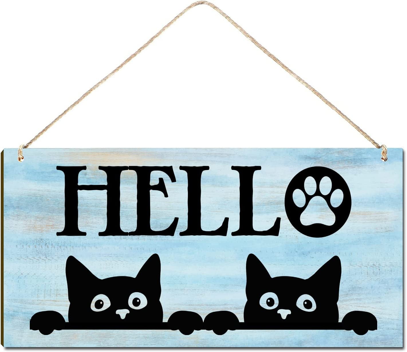 Rustic Wood Sign Hanging Wall Decor Welcome Sign Black Peeking Cat ...