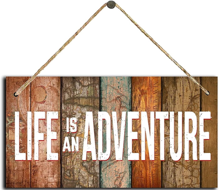 Rustic Wood Sign Hanging Wall Plaque Retro Life Is An Adventure Wood ...