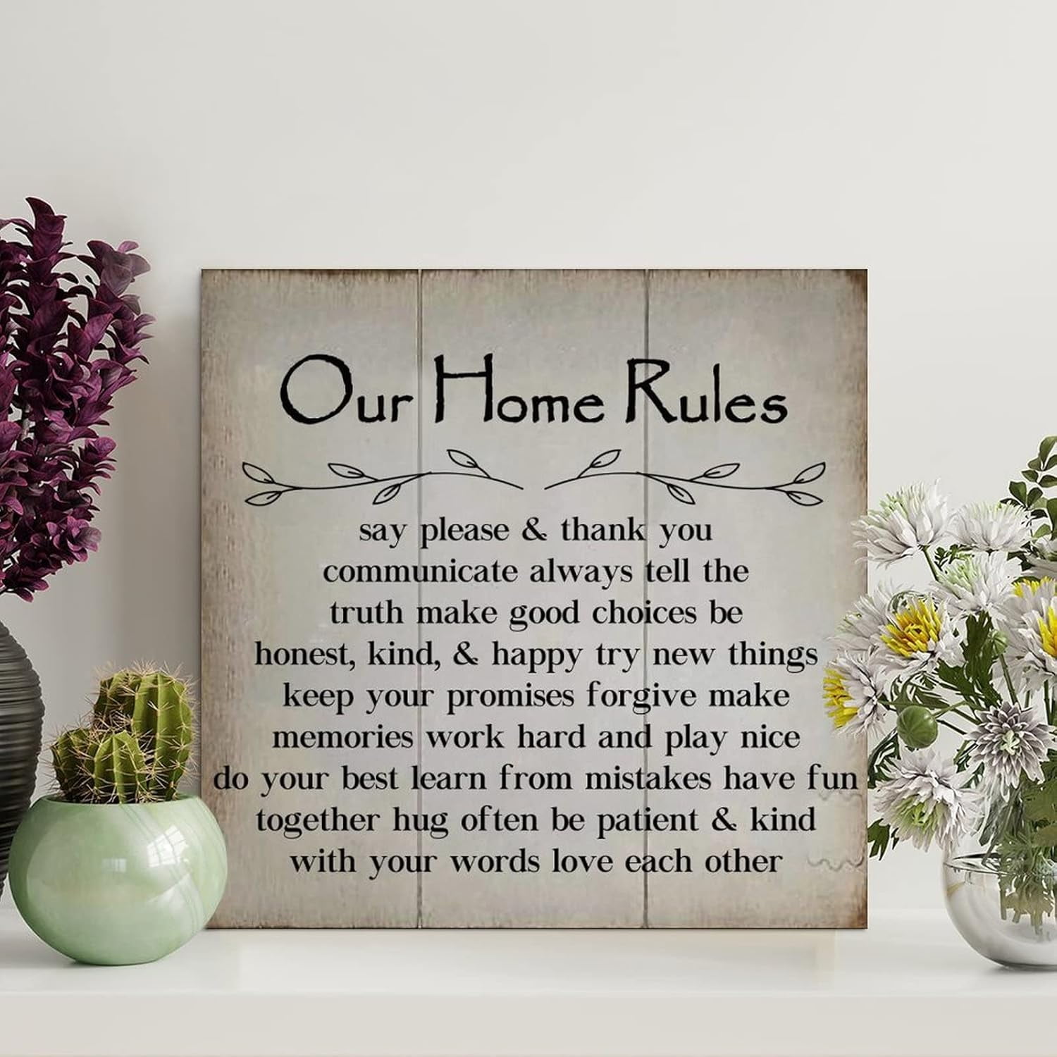 Rustic Wood Sign Our Home Rules Wood Plaque Farmhouse Decor Wall Art ...