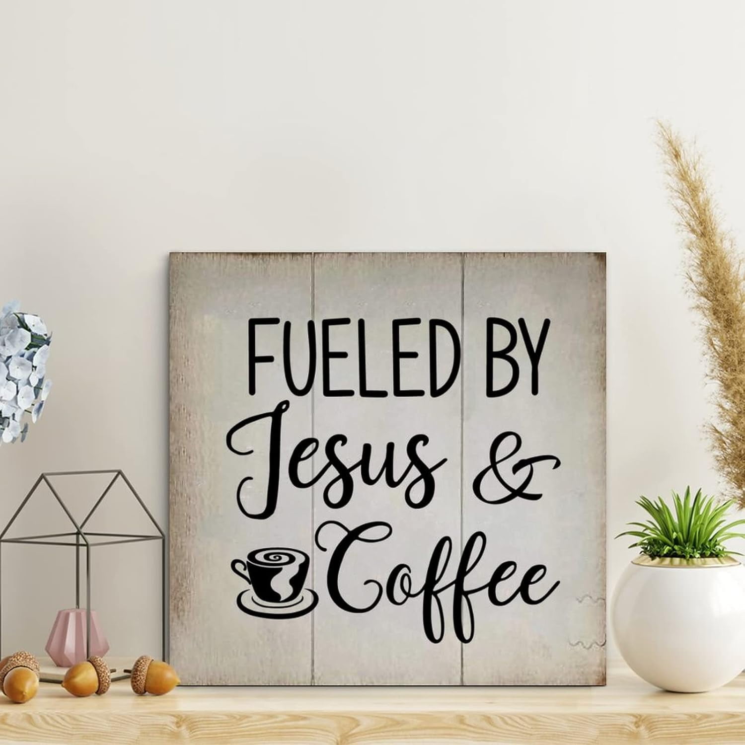 Rustic Wood Signs Fueled By Jesus And Coffee Wooden Sign Farmhouse ...