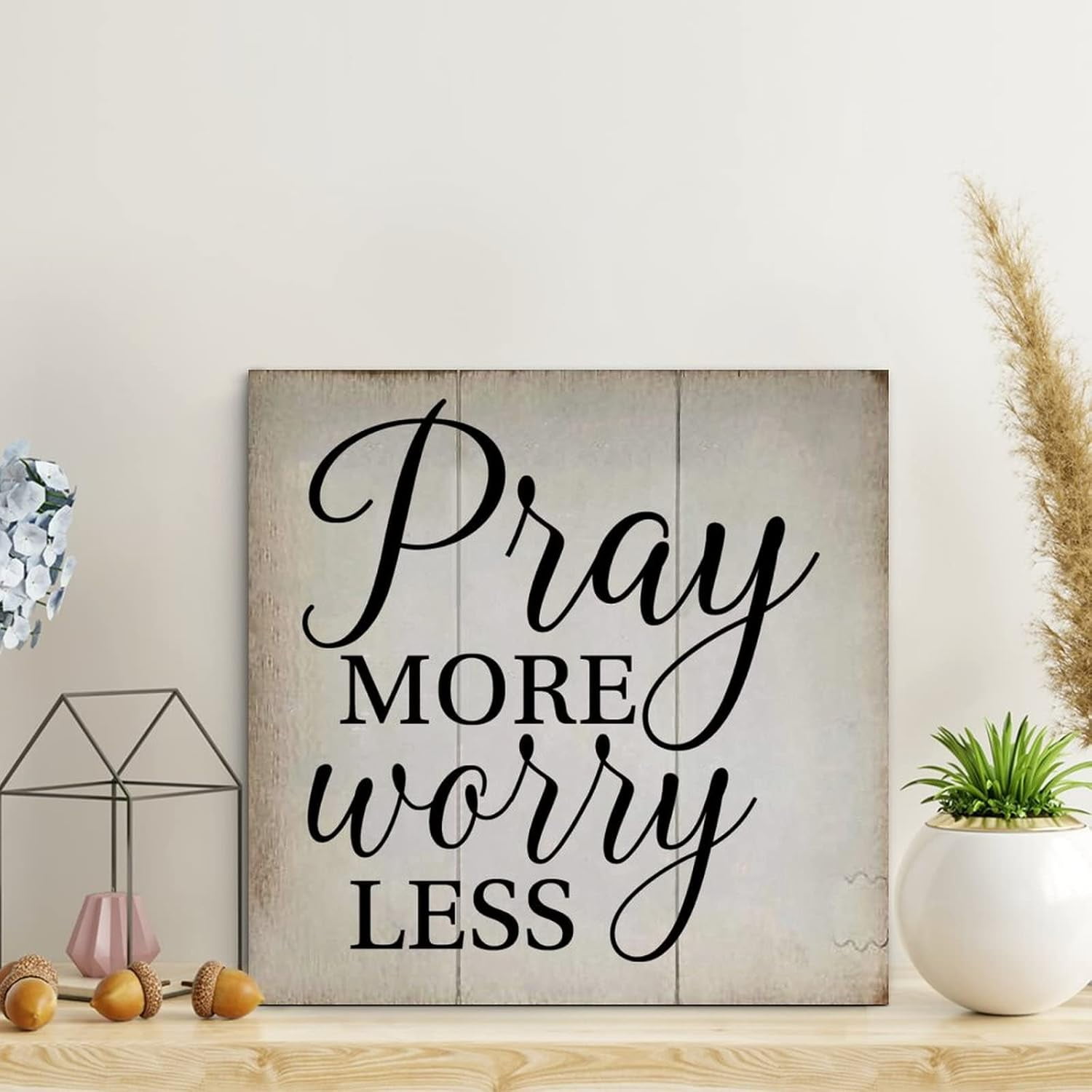 Rustic Wood Signs Pray More Worry Less Wooden Signs Farmhouse Decor ...