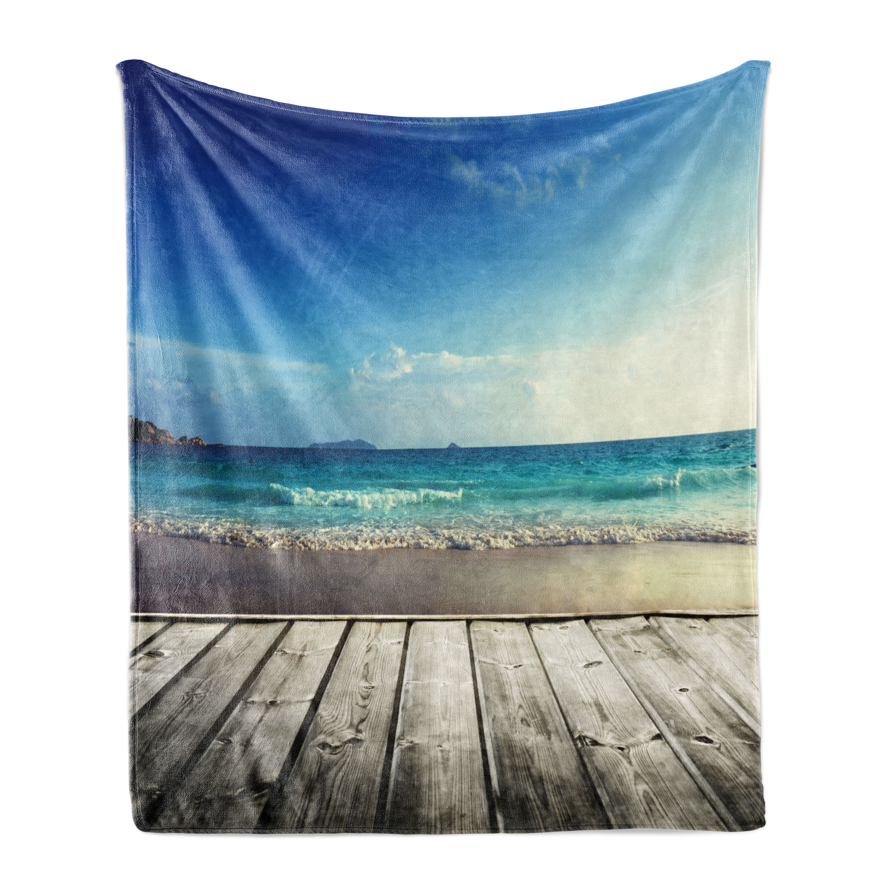 Rustic Wood Soft Flannel Fleece Blanket, Weathered Beach and Wavy Ocean ...