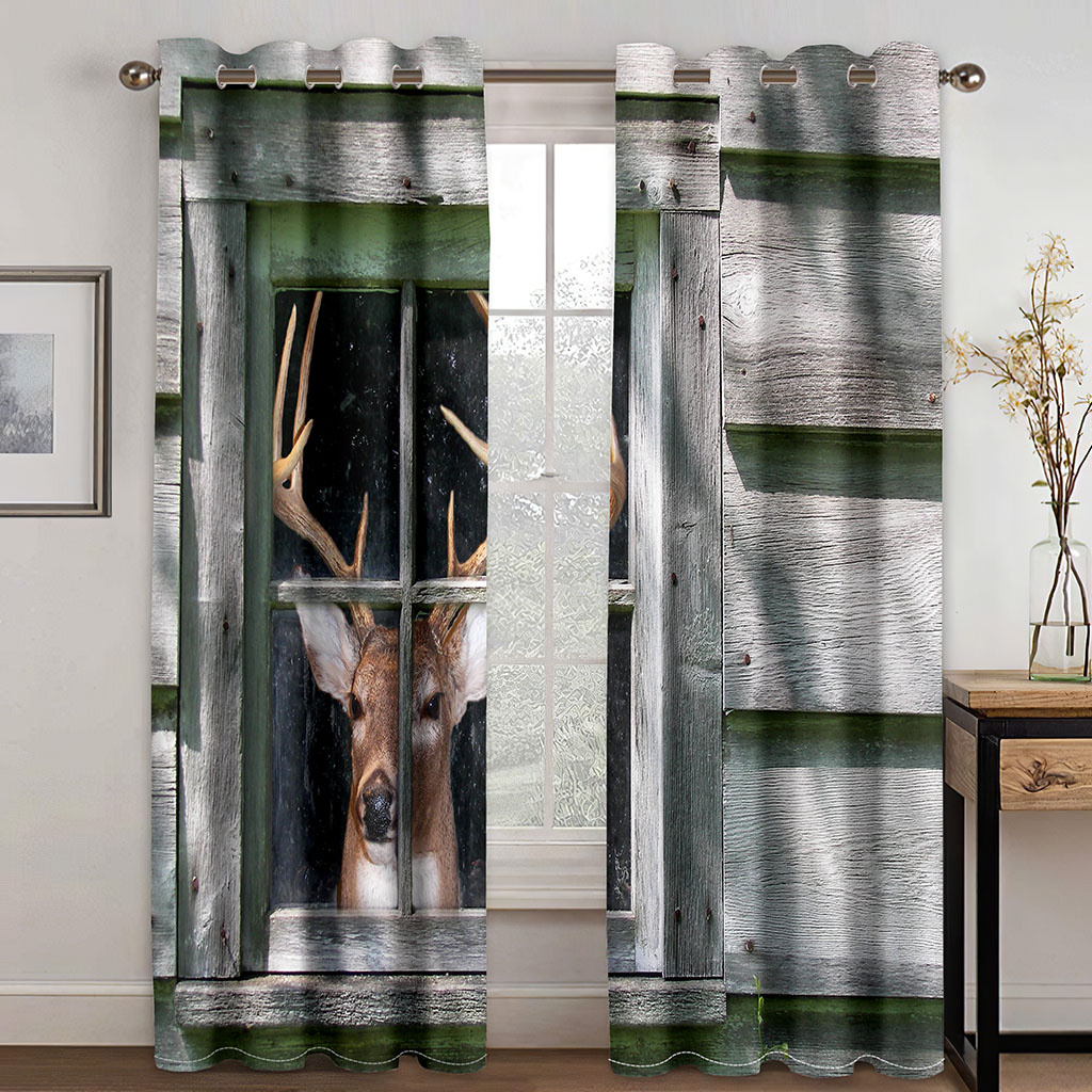 Rustic Wood Sunshade Curtains Vintage Wooden Barn Door Farmhouse Home ...