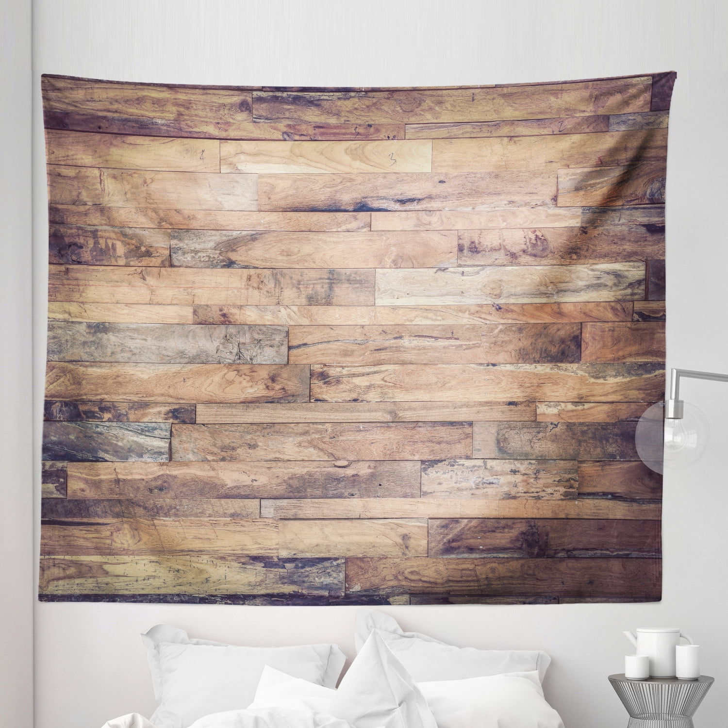 Rustic Wood Tapestry, Arrangement with Planks Earthy Toned Image Old ...