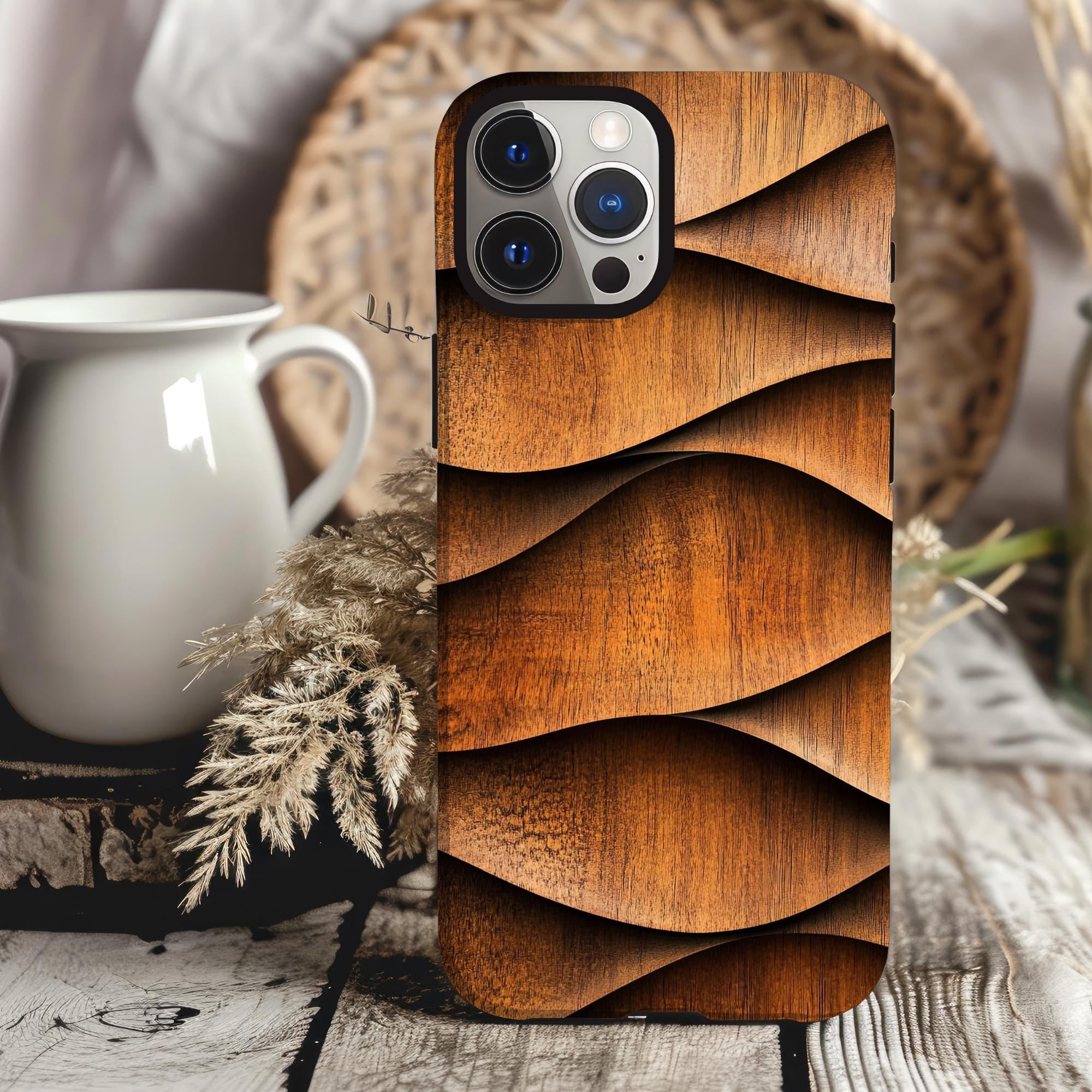 Rustic Wood Texture Case With Natural Carved Grain Look for iPhone 17 ...