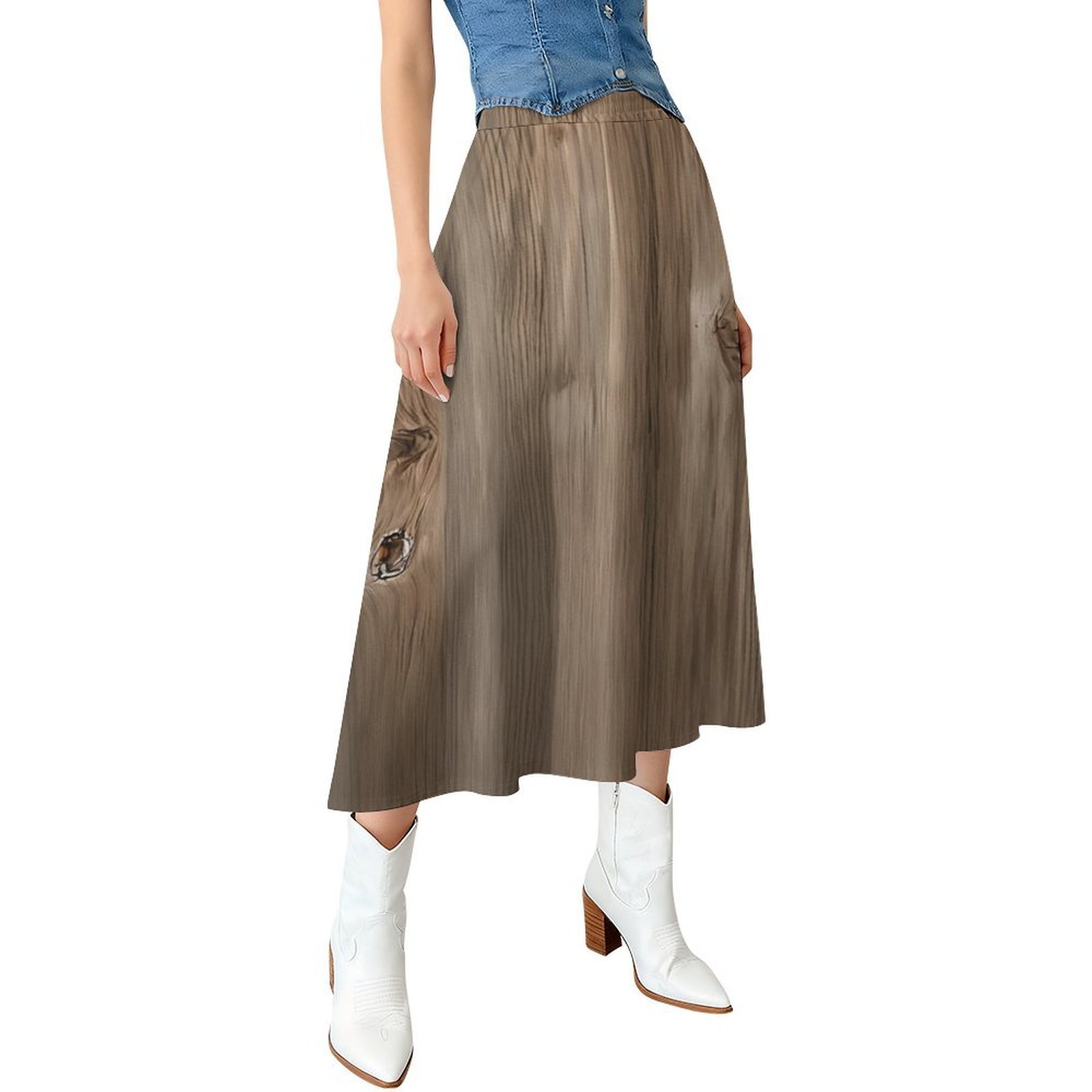 Rustic Wood Texture Panel Women High Waist Midi Skirt Elegant Midi ...